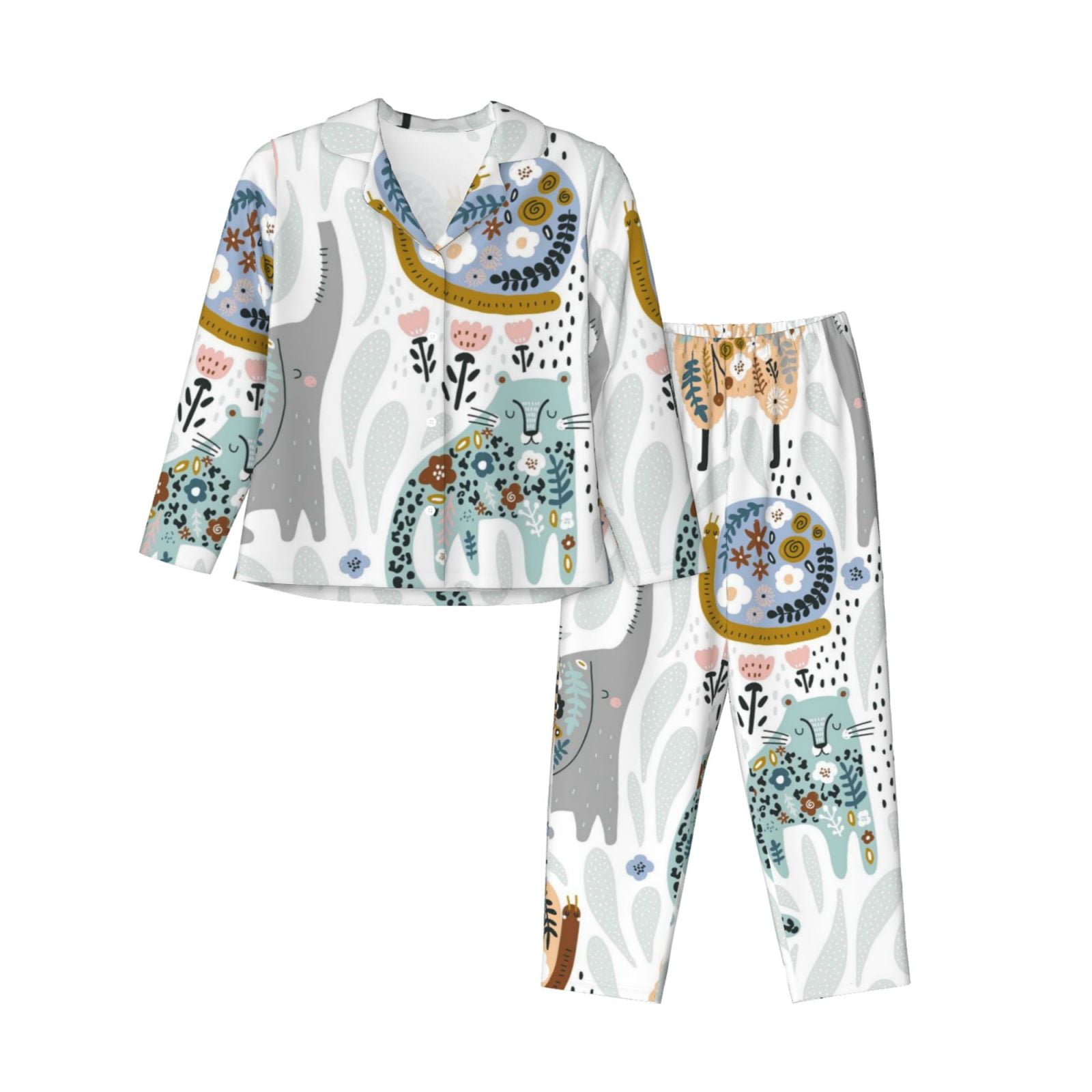 Disketp Pajamas Set Long Sleeve Sleepwear Womens Button Down Nightwear ...