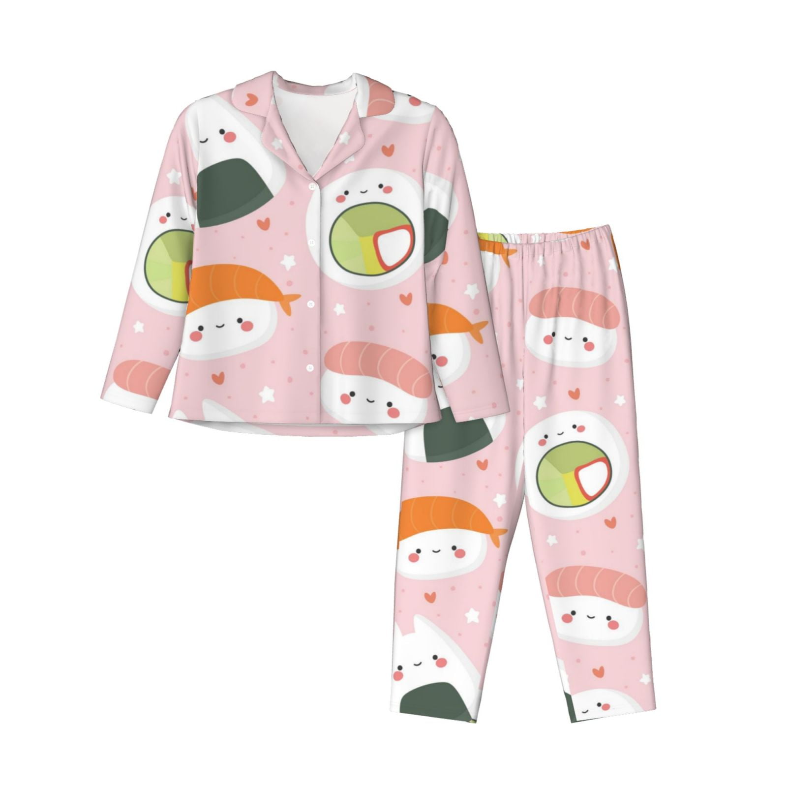 Disketp Pajamas Set Long Sleeve Sleepwear Womens Button Down Nightwear ...
