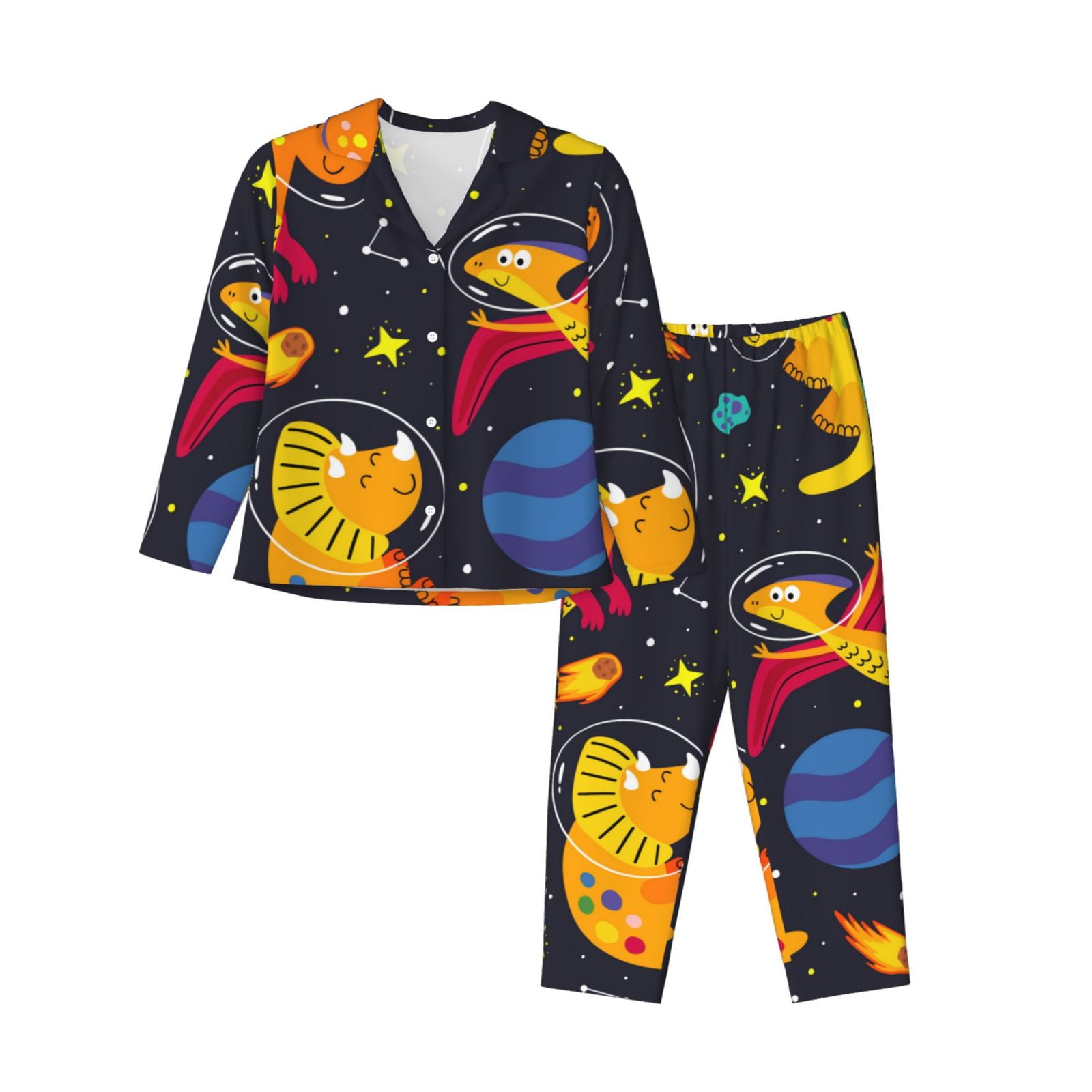 Disketp Pajamas Set Long Sleeve Sleepwear Womens Button Down Nightwear ...