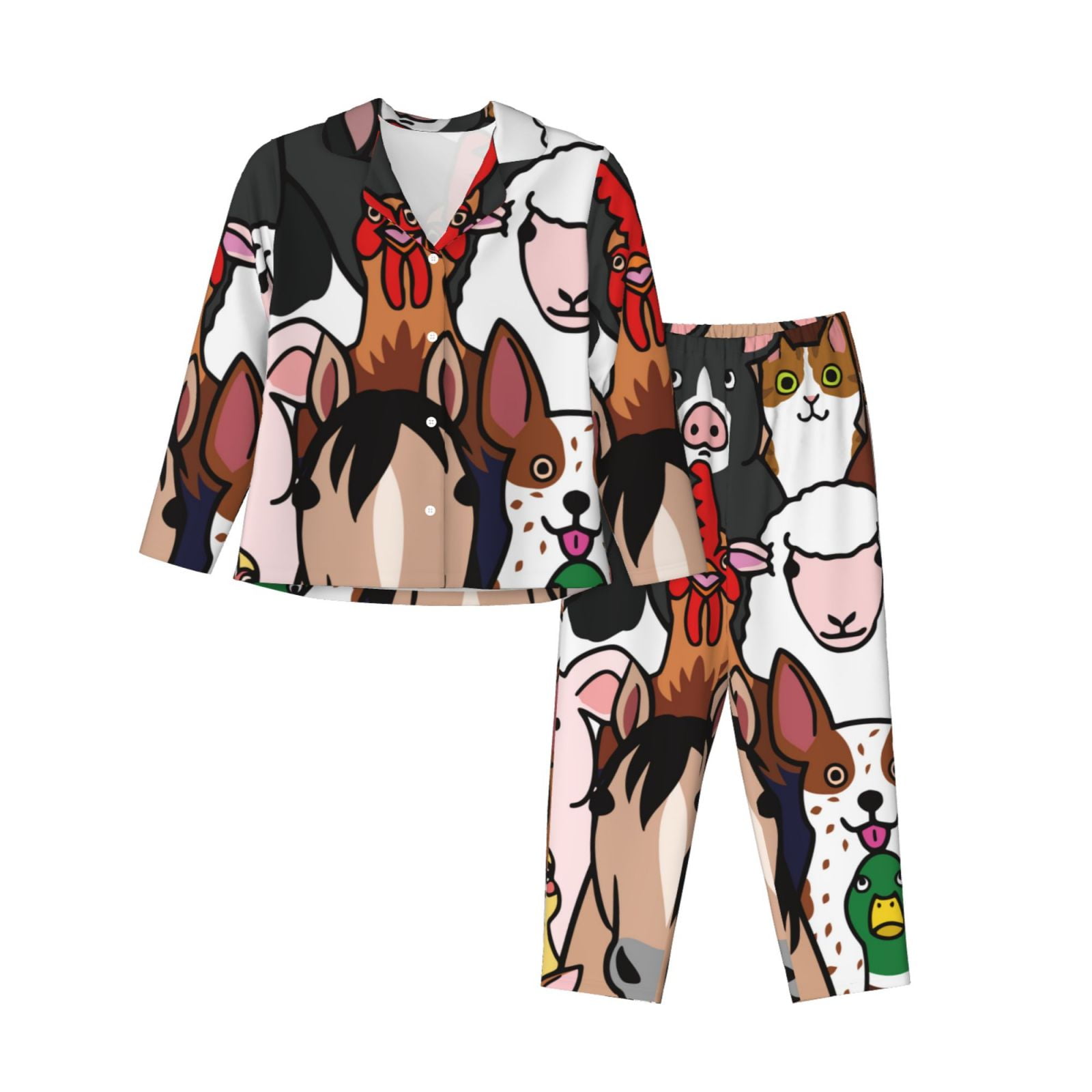 Disketp Pajamas Set Long Sleeve Sleepwear Womens Button Down Nightwear ...