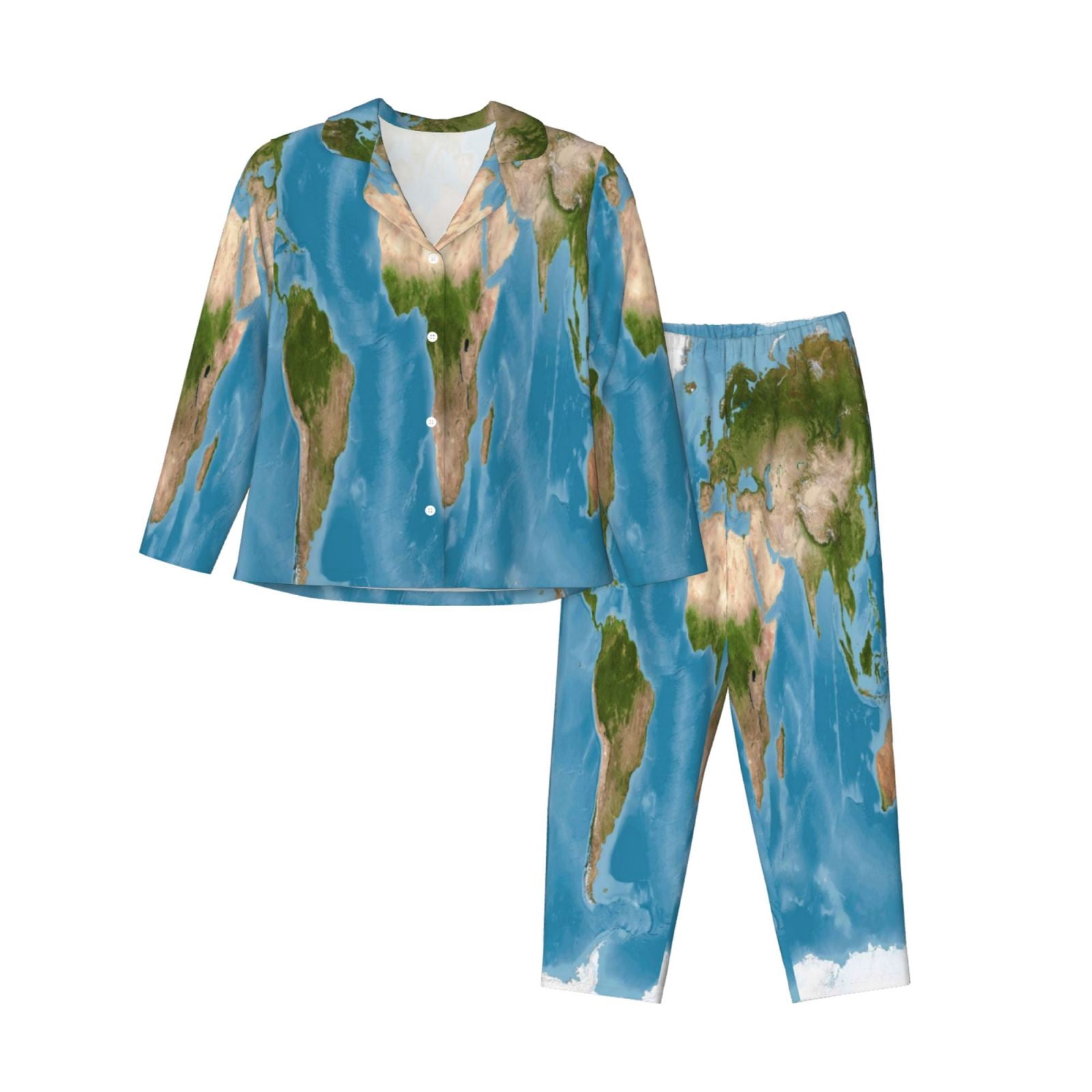 Disketp Pajamas Set Long Sleeve Sleepwear Womens Button Down Nightwear ...