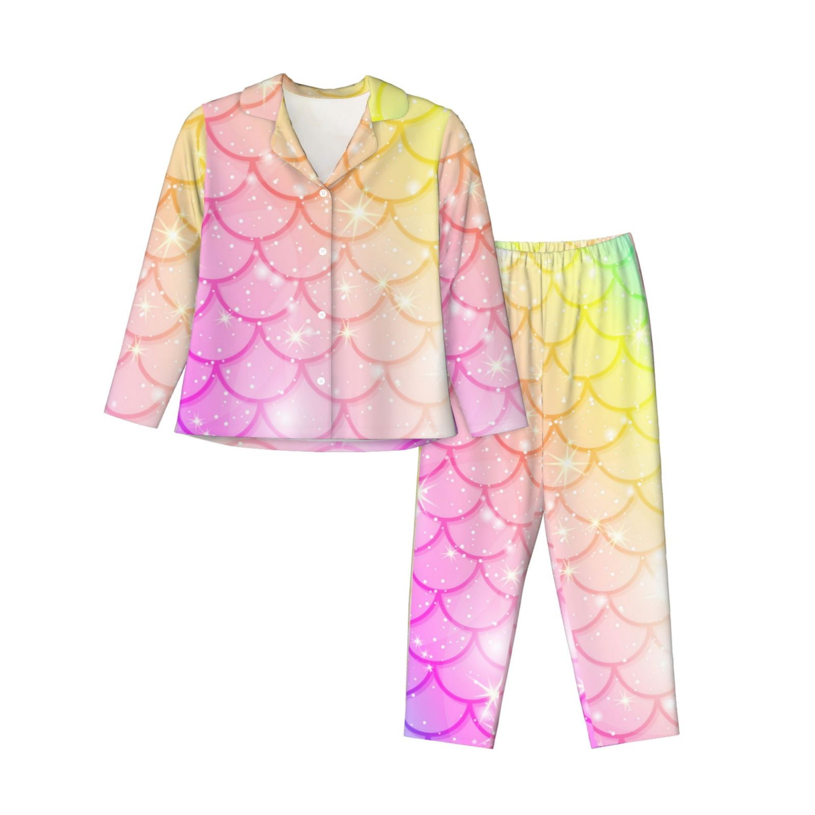 Disketp Pajamas Set Long Sleeve Sleepwear Womens Button Down Nightwear ...