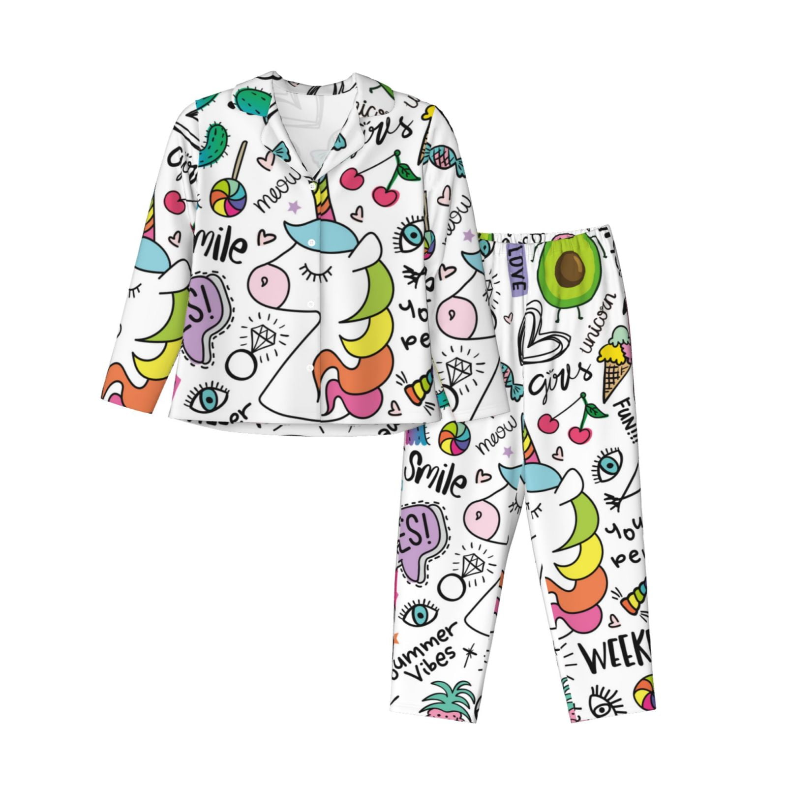 Disketp Pajamas Set Long Sleeve Sleepwear Womens Button Down Nightwear ...