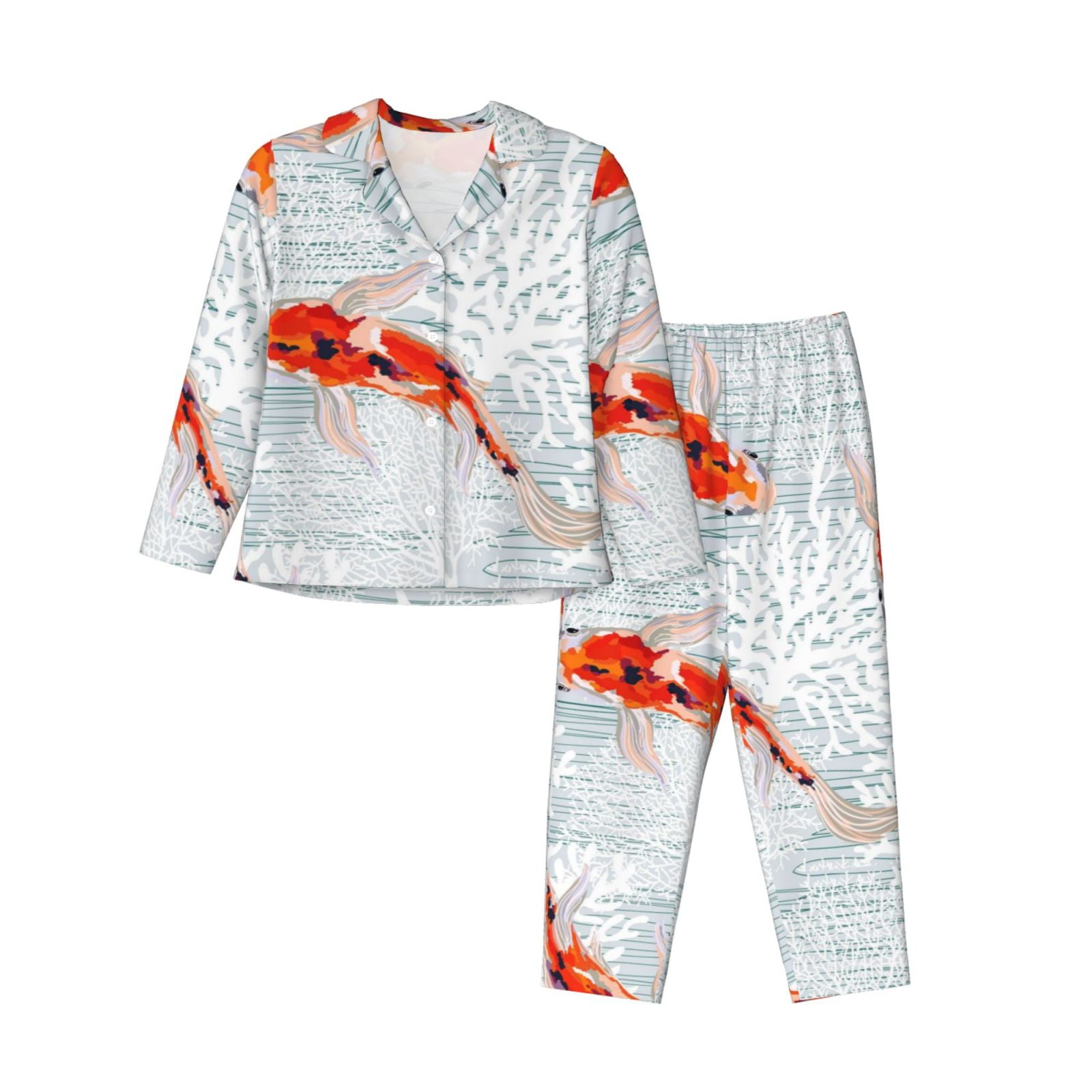 Disketp Pajamas Set Long Sleeve Sleepwear Womens Button Down Nightwear ...