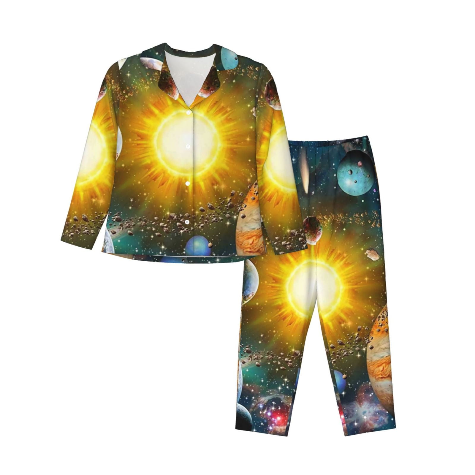 Disketp Pajamas Set Long Sleeve Sleepwear Womens Button Down Nightwear ...