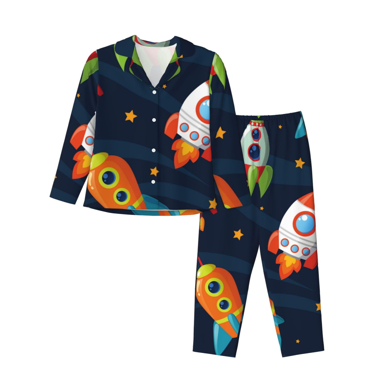 Disketp Pajamas Set Long Sleeve Sleepwear Womens Button Down Nightwear ...