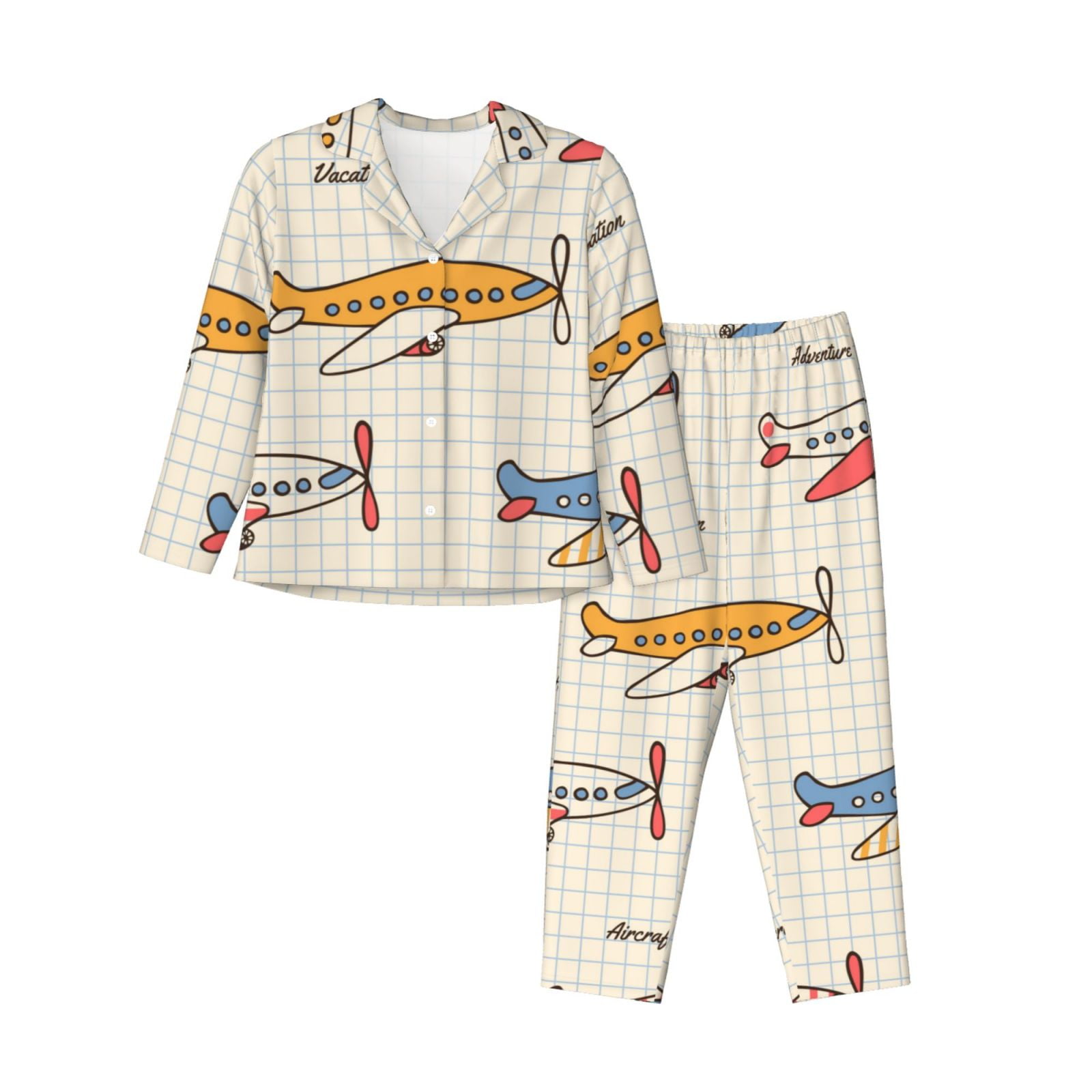 Disketp Pajamas Set Long Sleeve Sleepwear Womens Button Down Nightwear ...