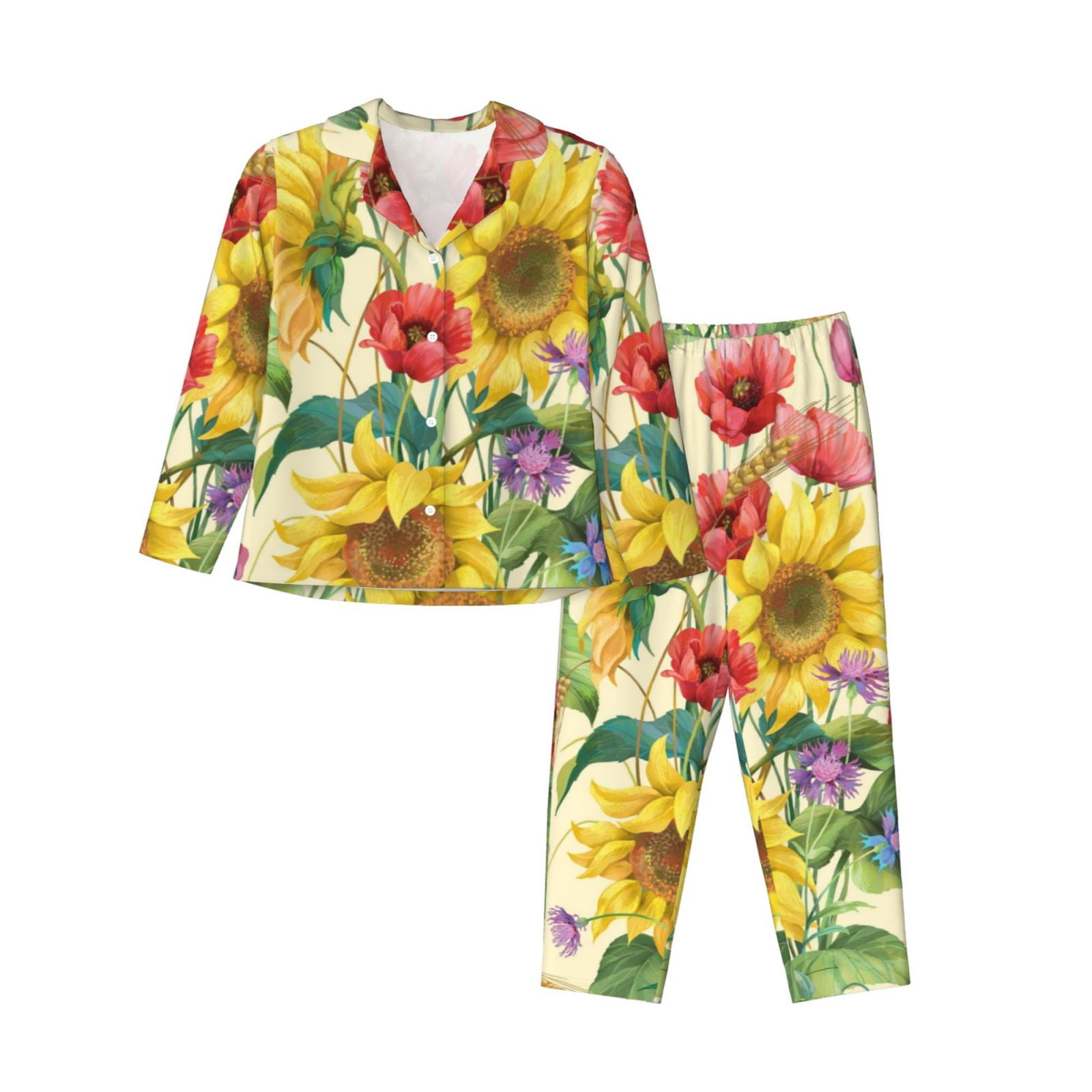 Disketp Pajamas Set Long Sleeve Sleepwear Womens Button Down Nightwear ...