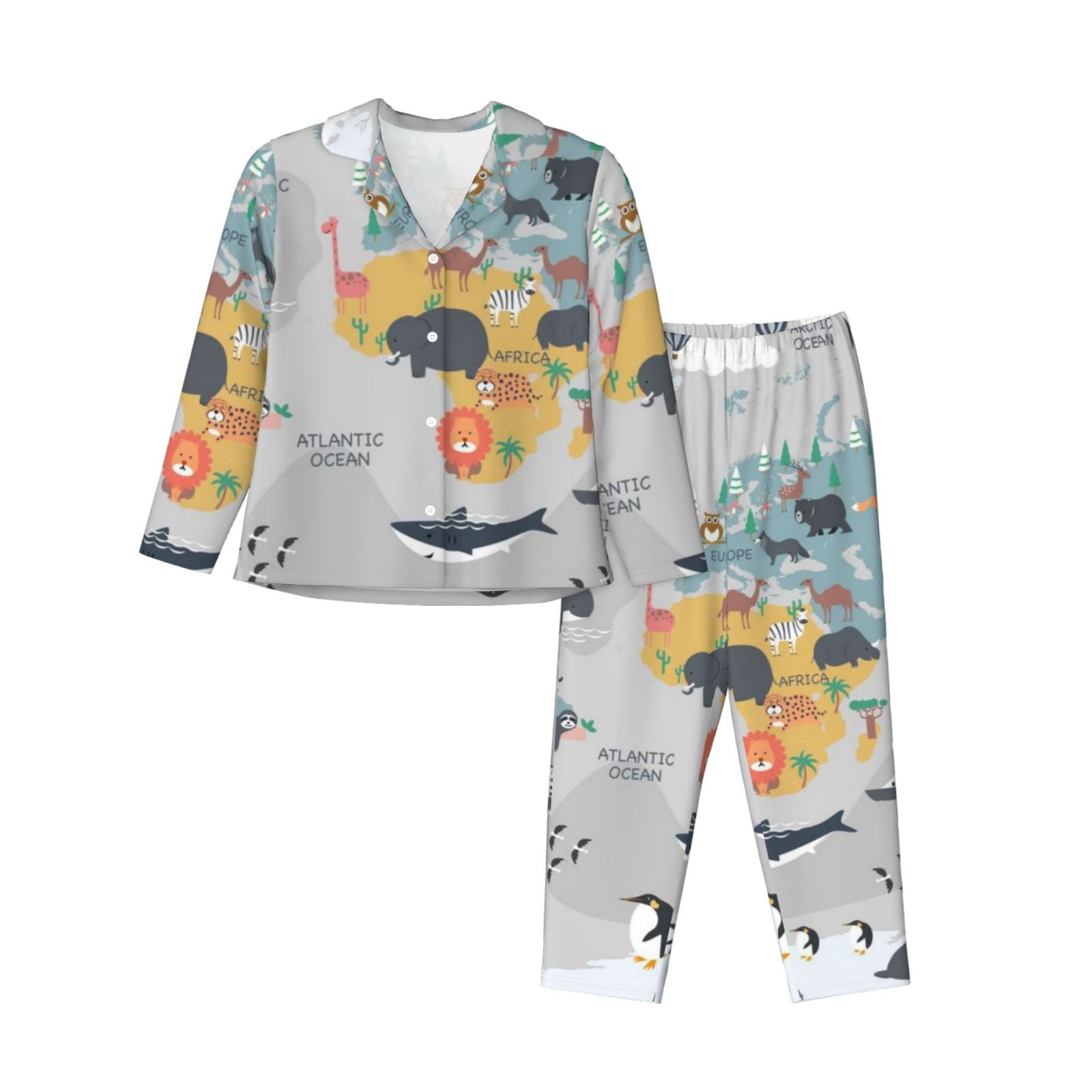 Disketp Pajamas Set Long Sleeve Sleepwear Womens Button Down Nightwear ...