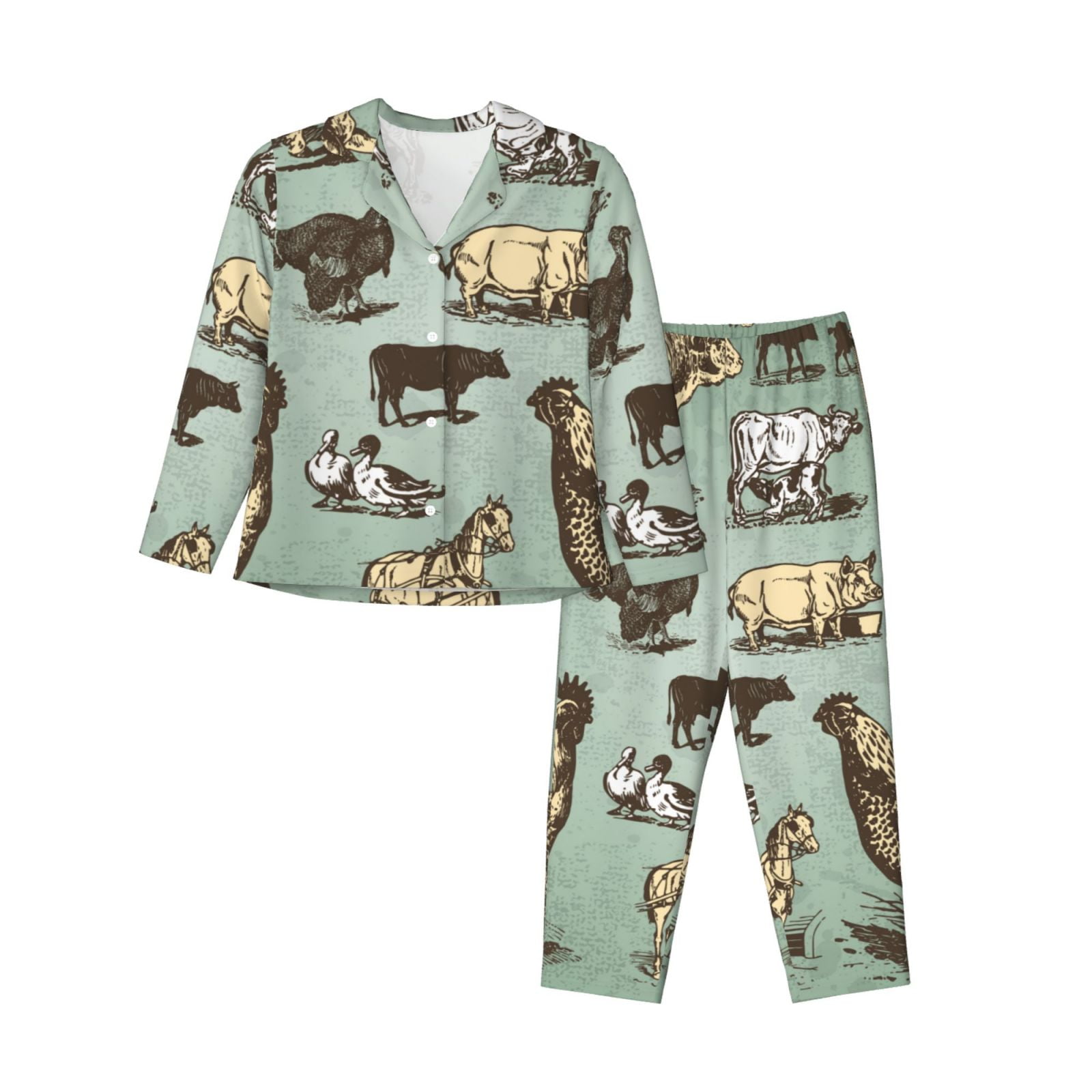 Disketp Pajamas Set Long Sleeve Sleepwear Womens Button Down Nightwear ...