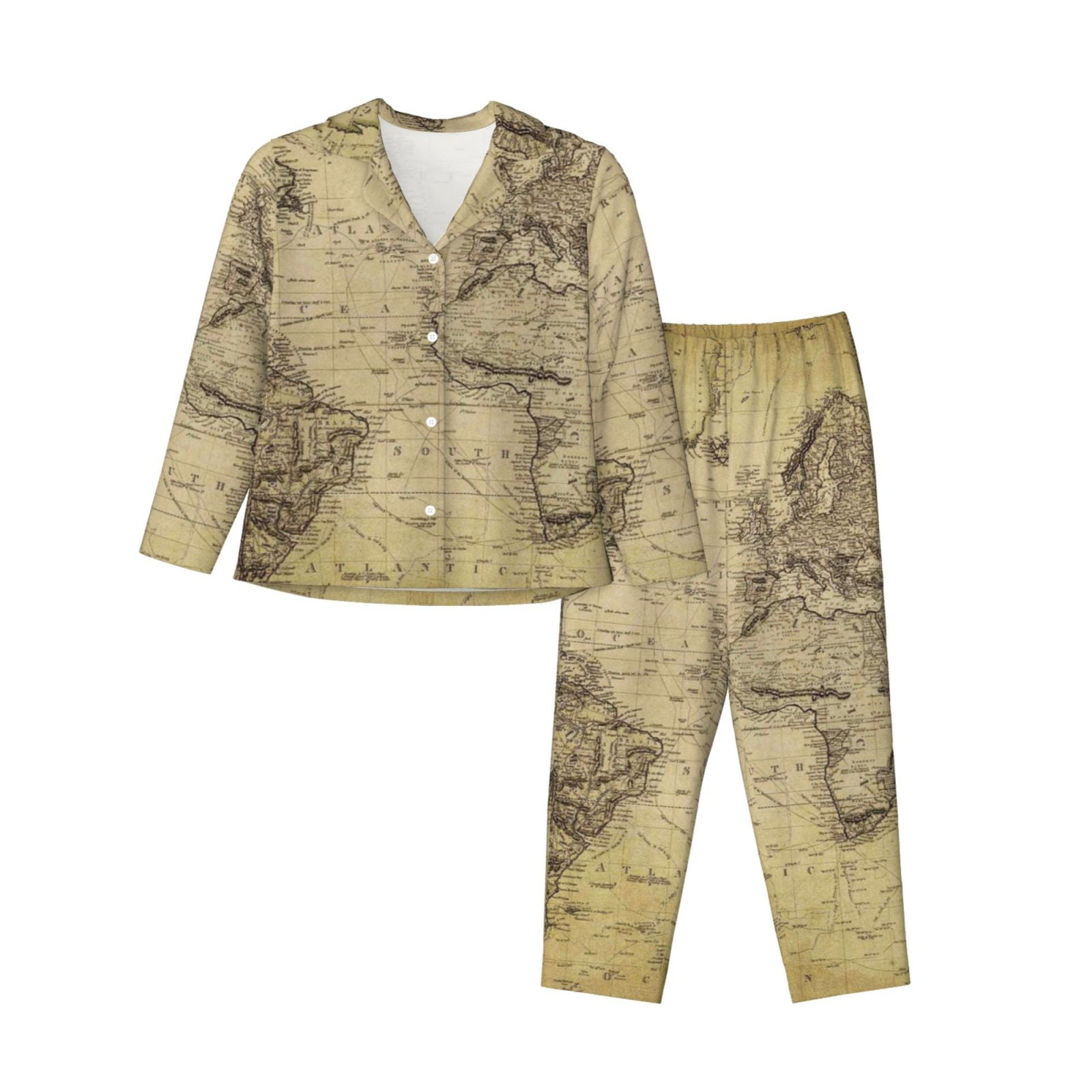 Disketp Pajamas Set Long Sleeve Sleepwear Womens Button Down Nightwear ...