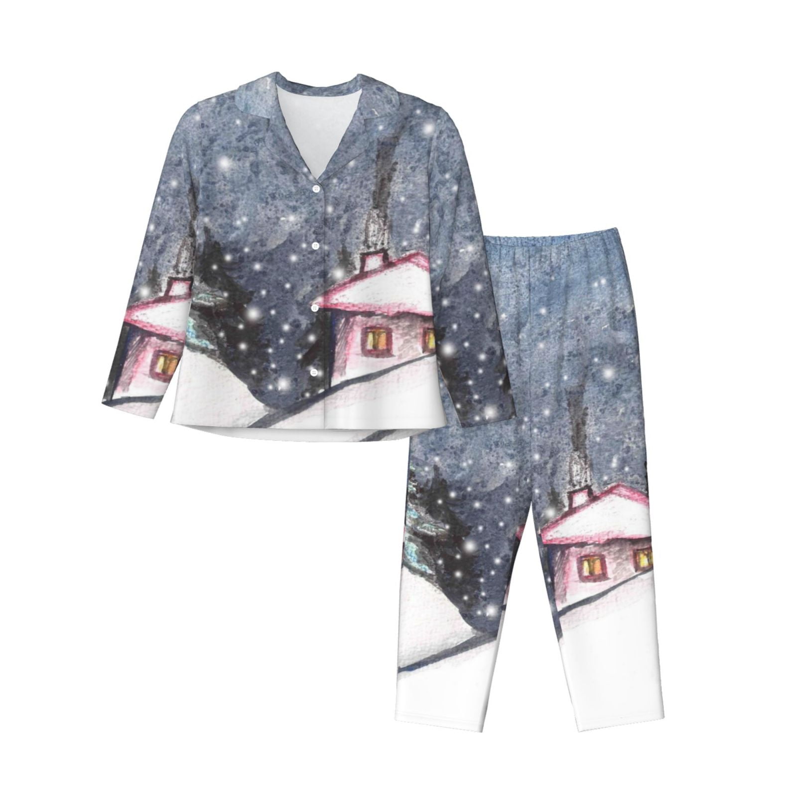 Disketp Pajamas Set Long Sleeve Sleepwear Womens Button Down Nightwear ...