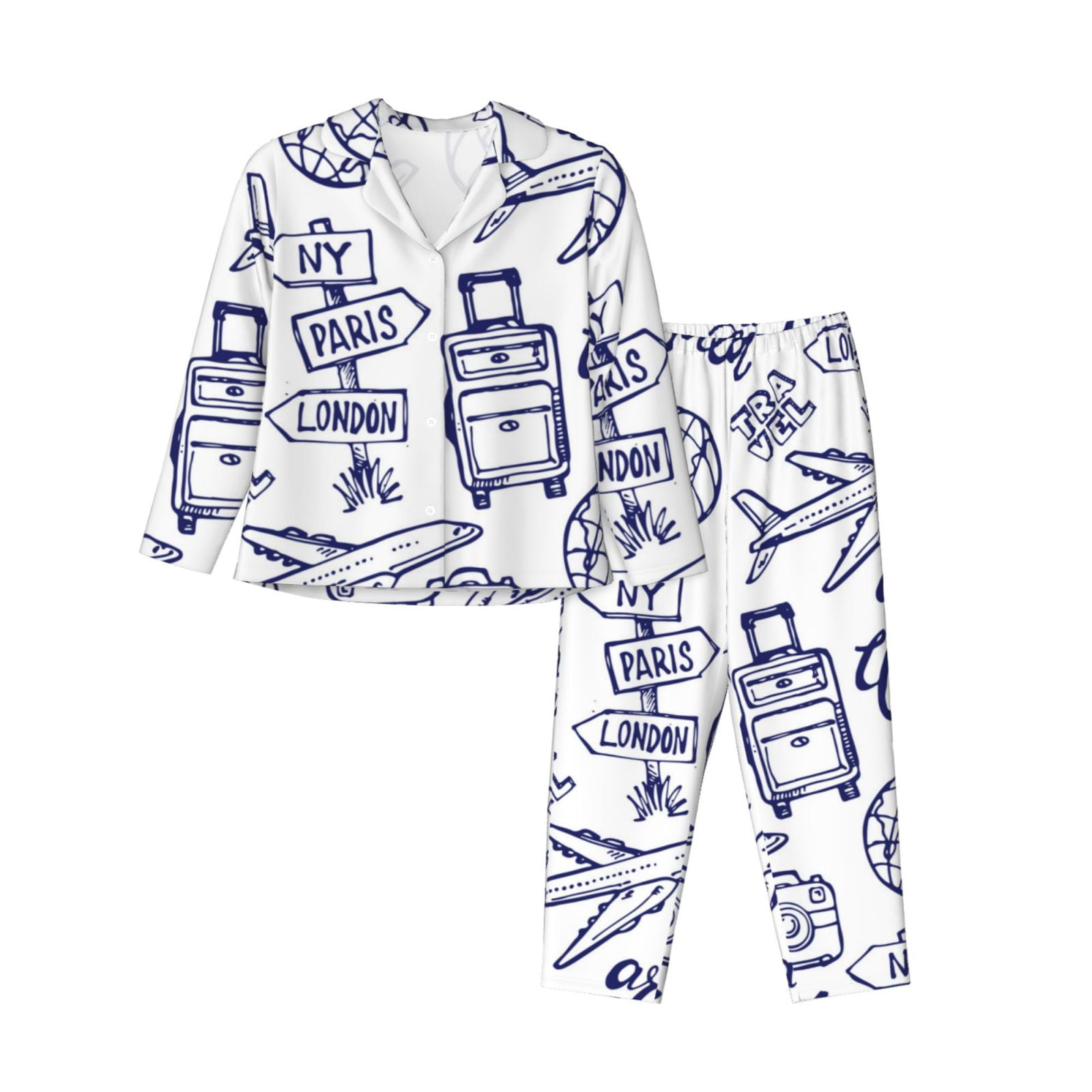 Disketp Pajamas Set Long Sleeve Sleepwear Womens Button Down Nightwear ...