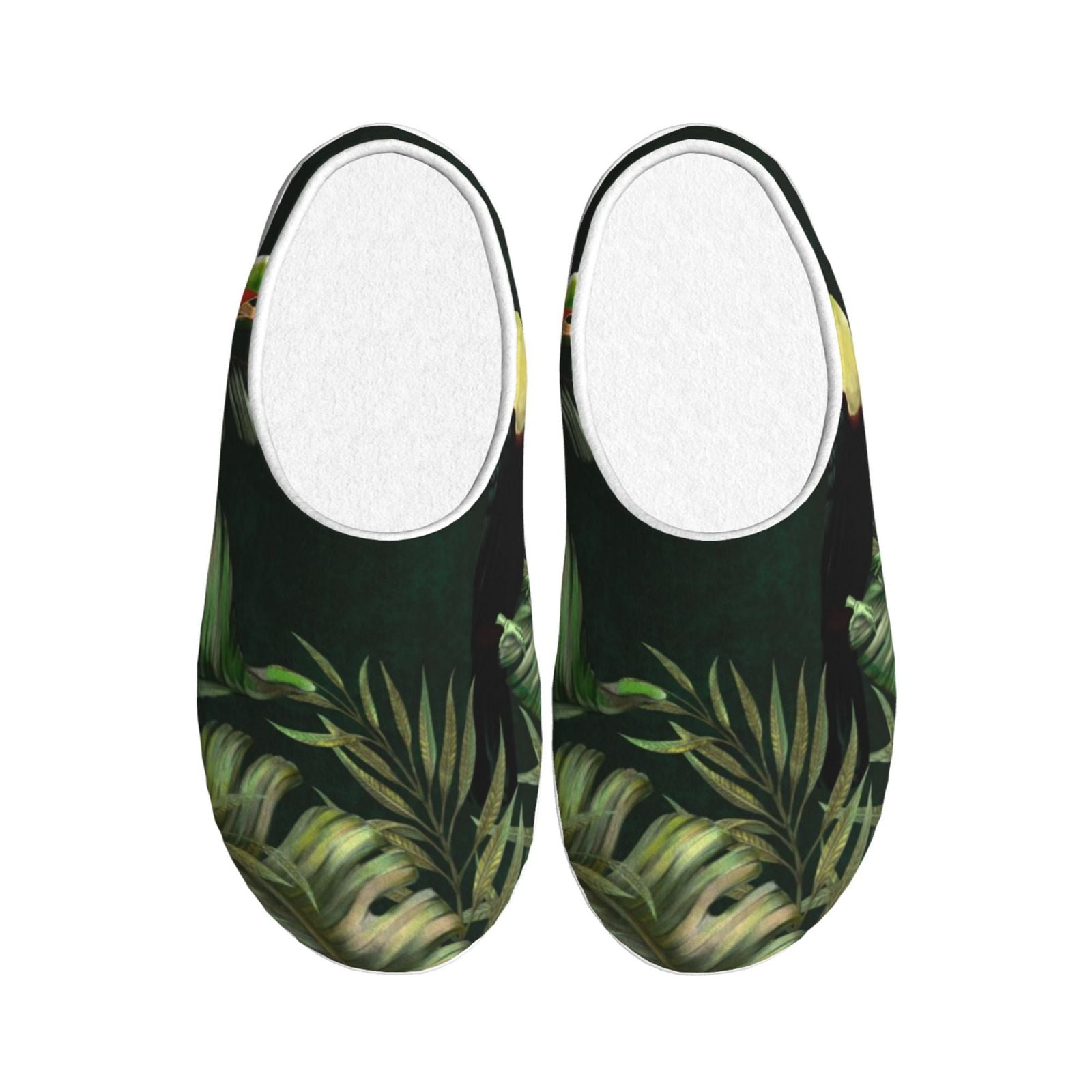 Disketp Palm Leaves And Exotic Birds Women's Men's Slippers Plush Slip ...