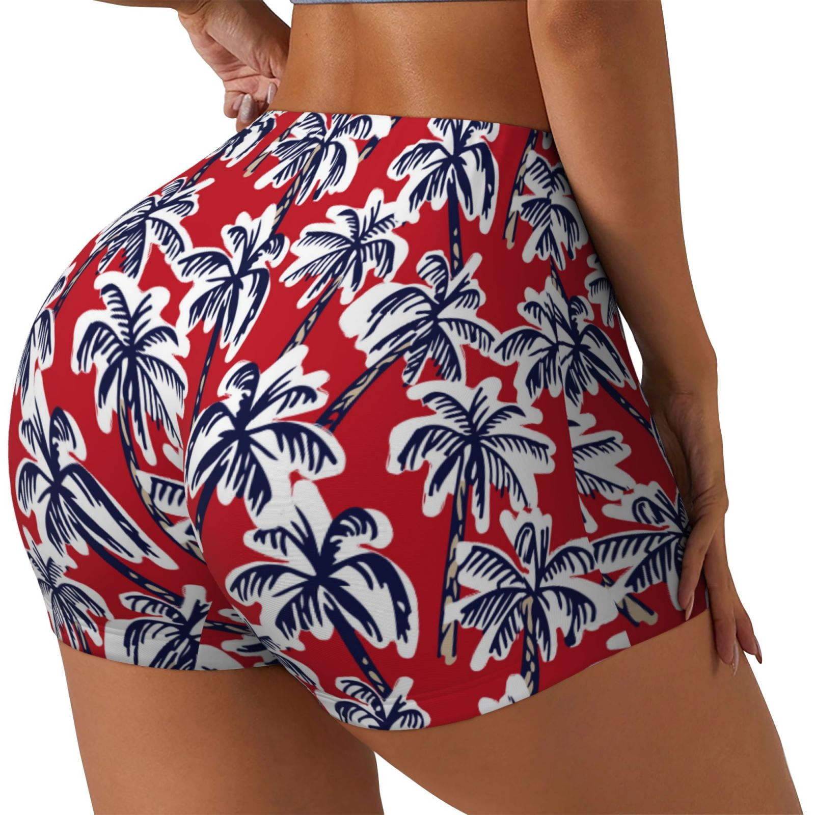Disketp Palm Tree Pattern on Red for Scrunch Butt Workout Shorts Women ...