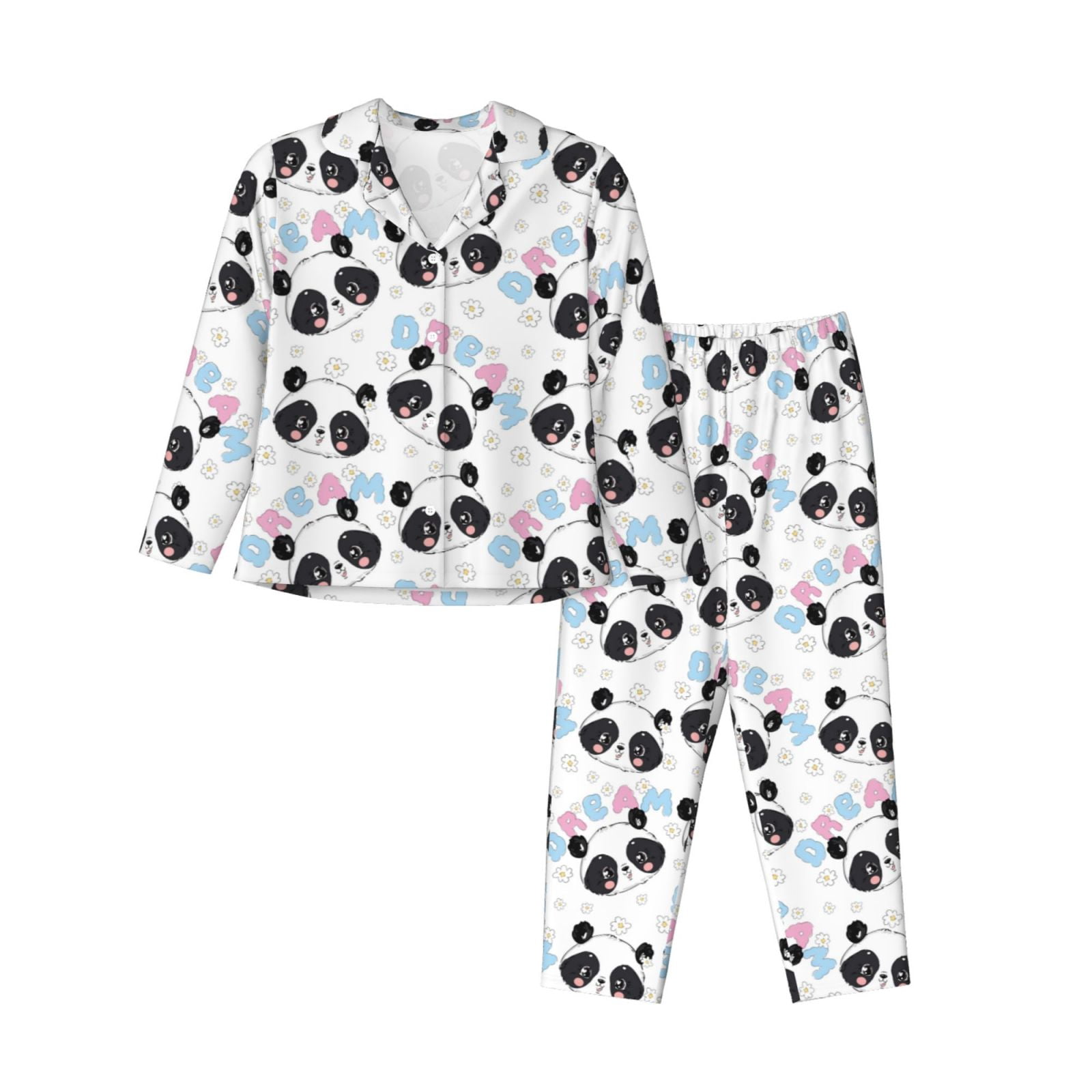 Disketp Panda Bear1 Pajamas Set Long Sleeve Sleepwear Womens Button ...