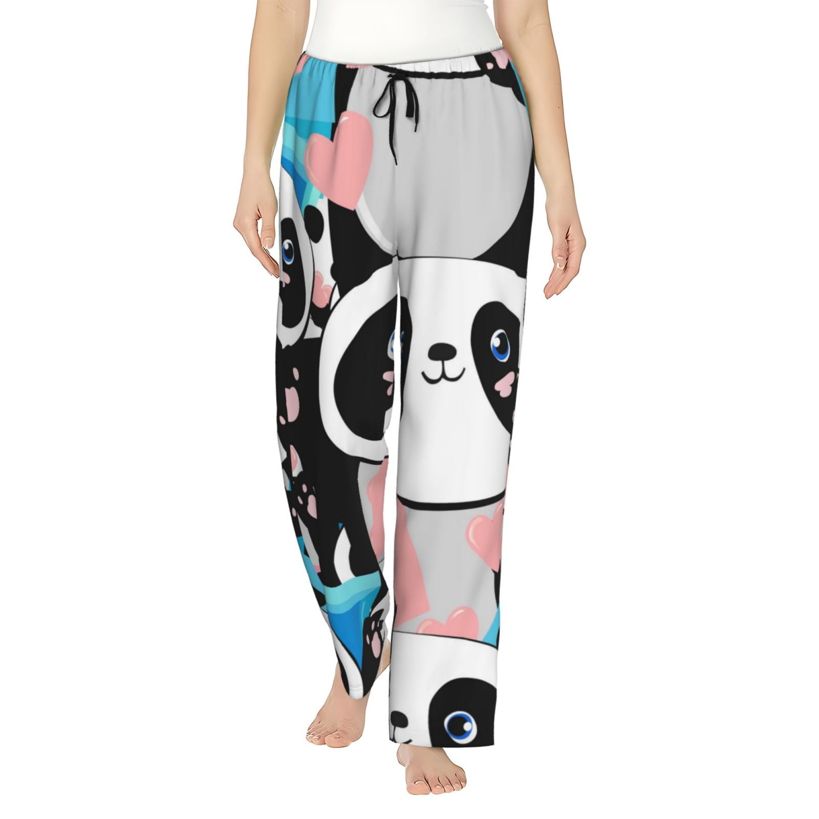 Disketp Panda Cute Pink Hearts Print Women'S Comfy Pajama Pants Casual ...