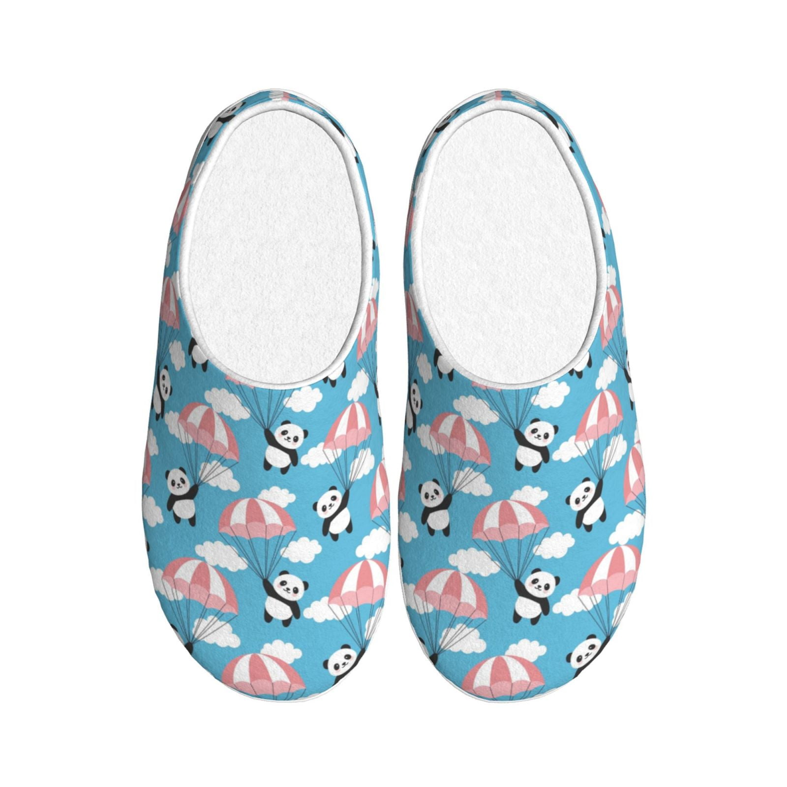 Disketp Panda Flying in the Sky Women's Men's Slippers Plush Slip-On ...