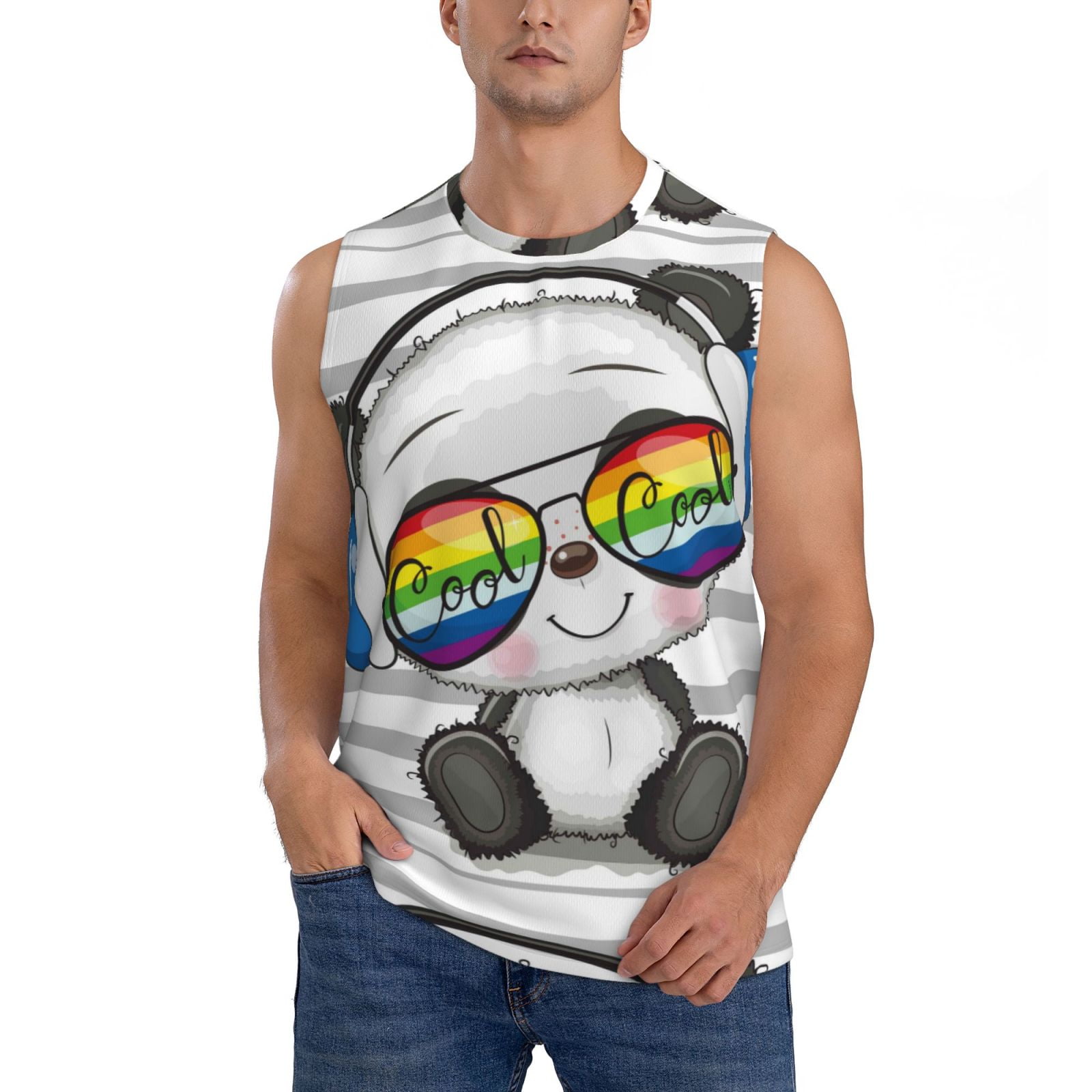 Disketp Panda With Sun Glasses Sleeveless Tshirts For Men, Muscle ...