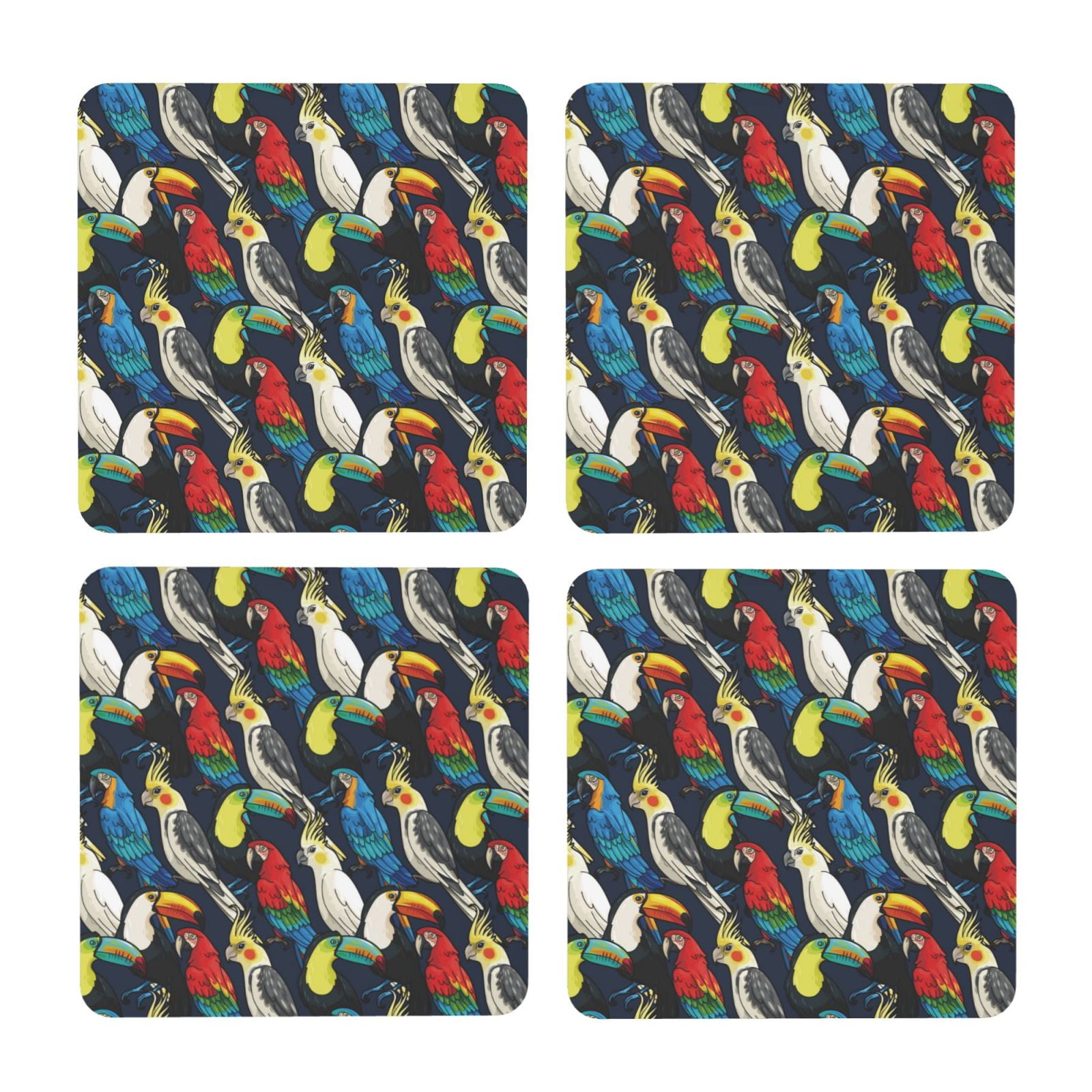 Disketp Parrot MDF Cork Coaster 4 Pcs - Absorbent Beverage Coasters for ...