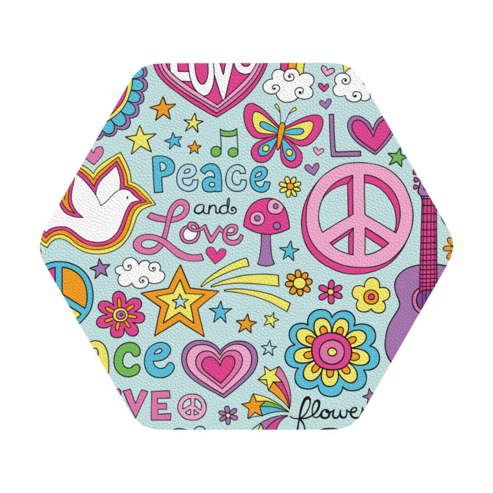 Disketp Peace Love And Dove Flower Power Funny Coasters,6 Pcs Leather ...