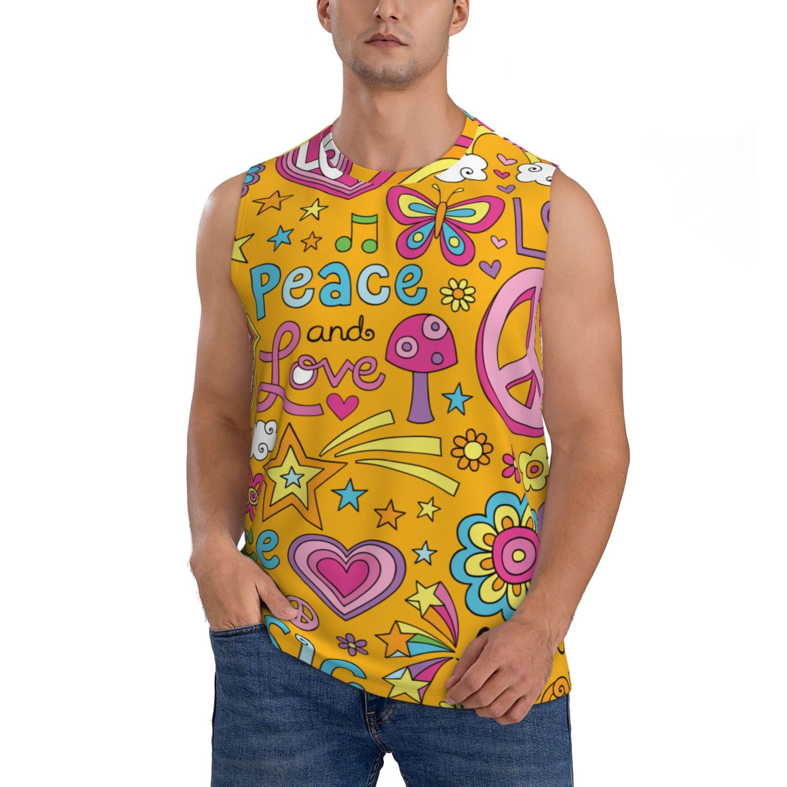 Disketp Peace Love And Dove Flower Power Sleeveless Tshirts For Men ...