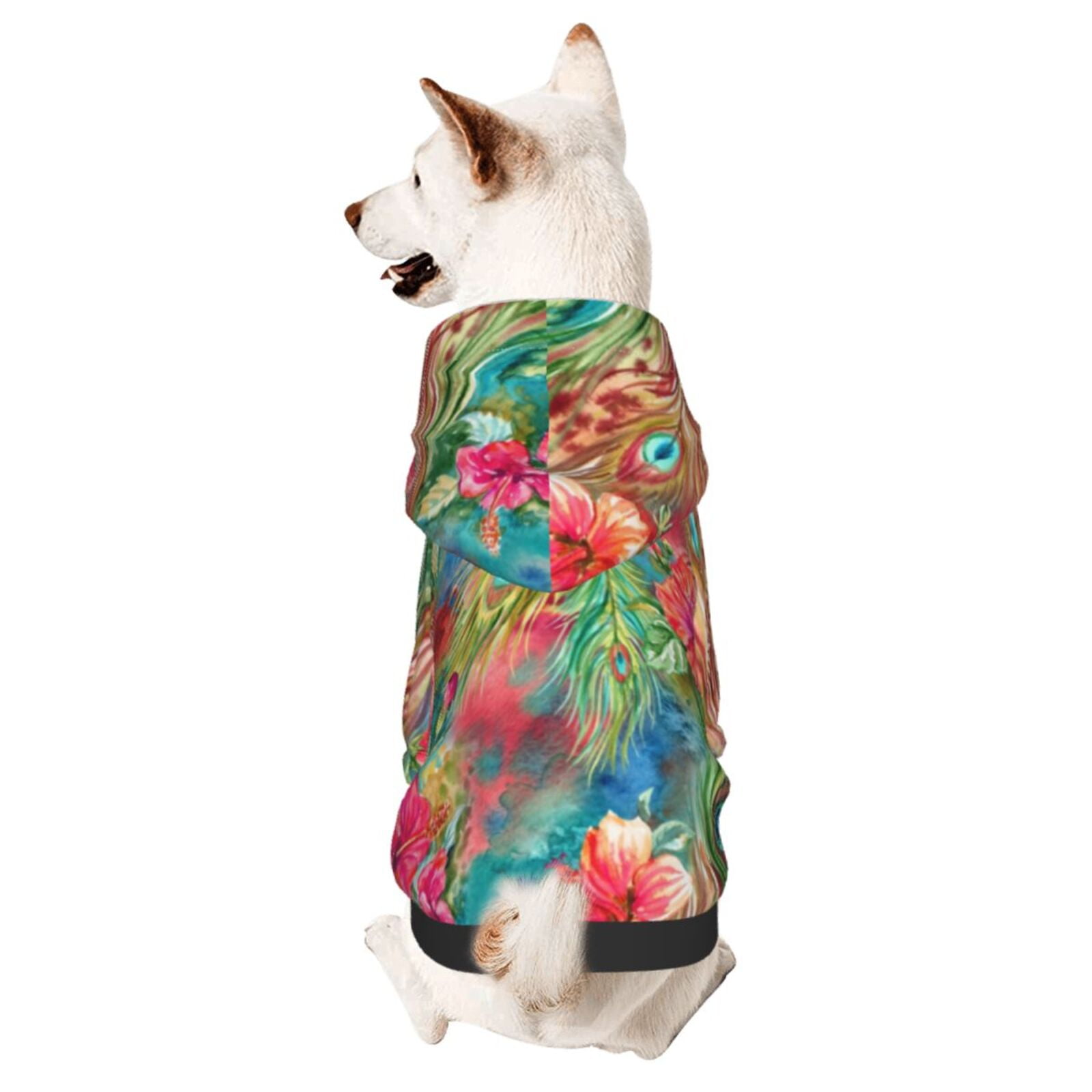 Disketp Peacock Feathers And Flowers Dog Hoodie Dog Clothes with Hat ...