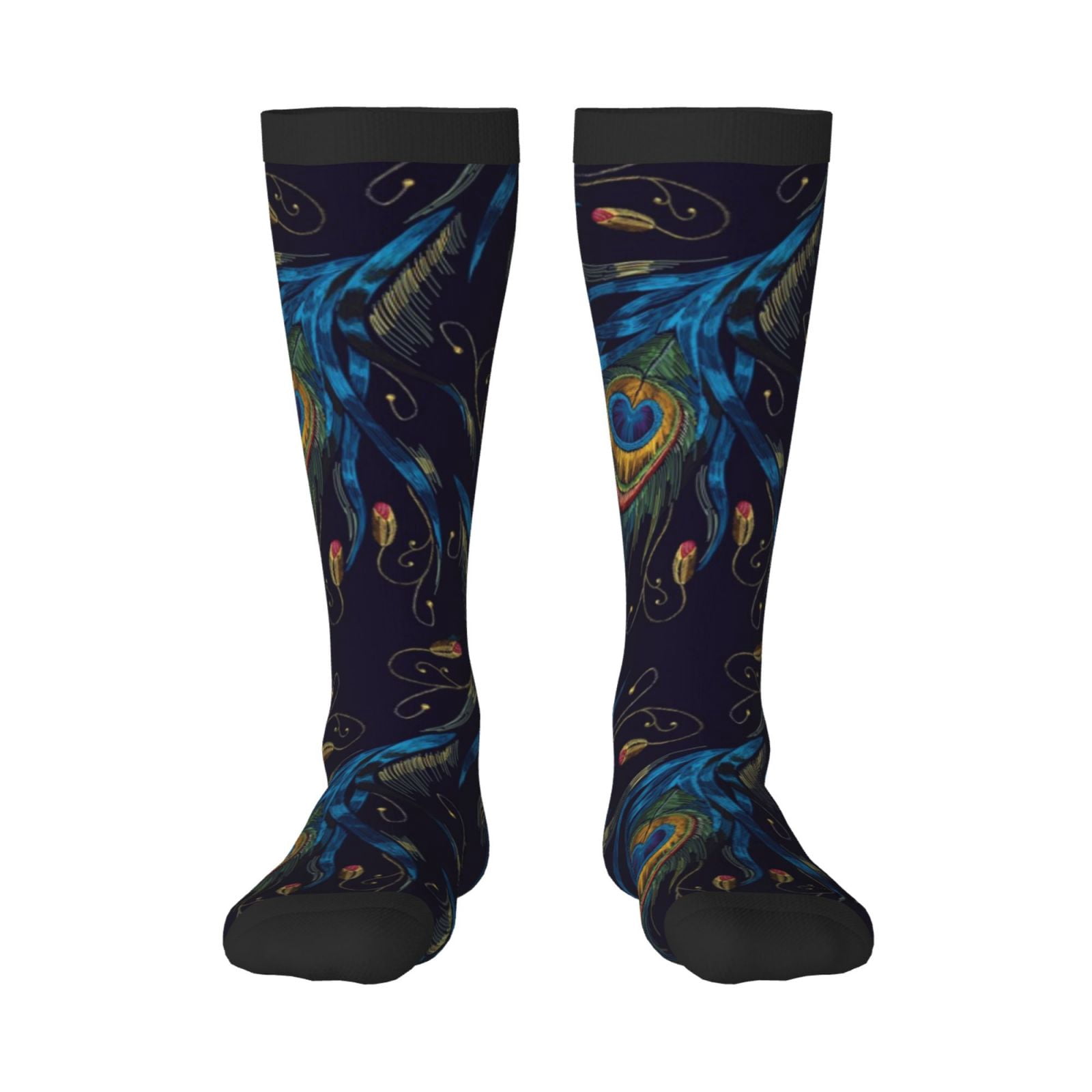 Disketp Peacock Feathers Print Unisex Contrast Color Stockings ...