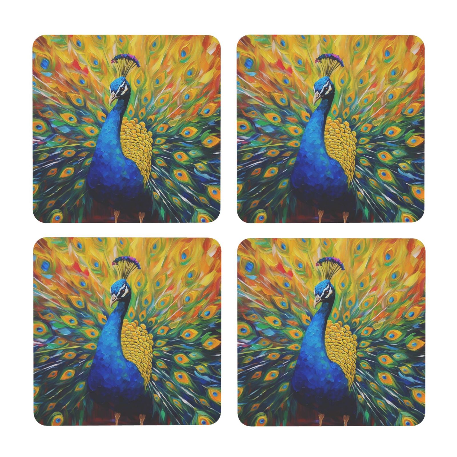 Disketp Peacocks MDF Cork Coaster 4 Pcs - Absorbent Beverage Coasters ...