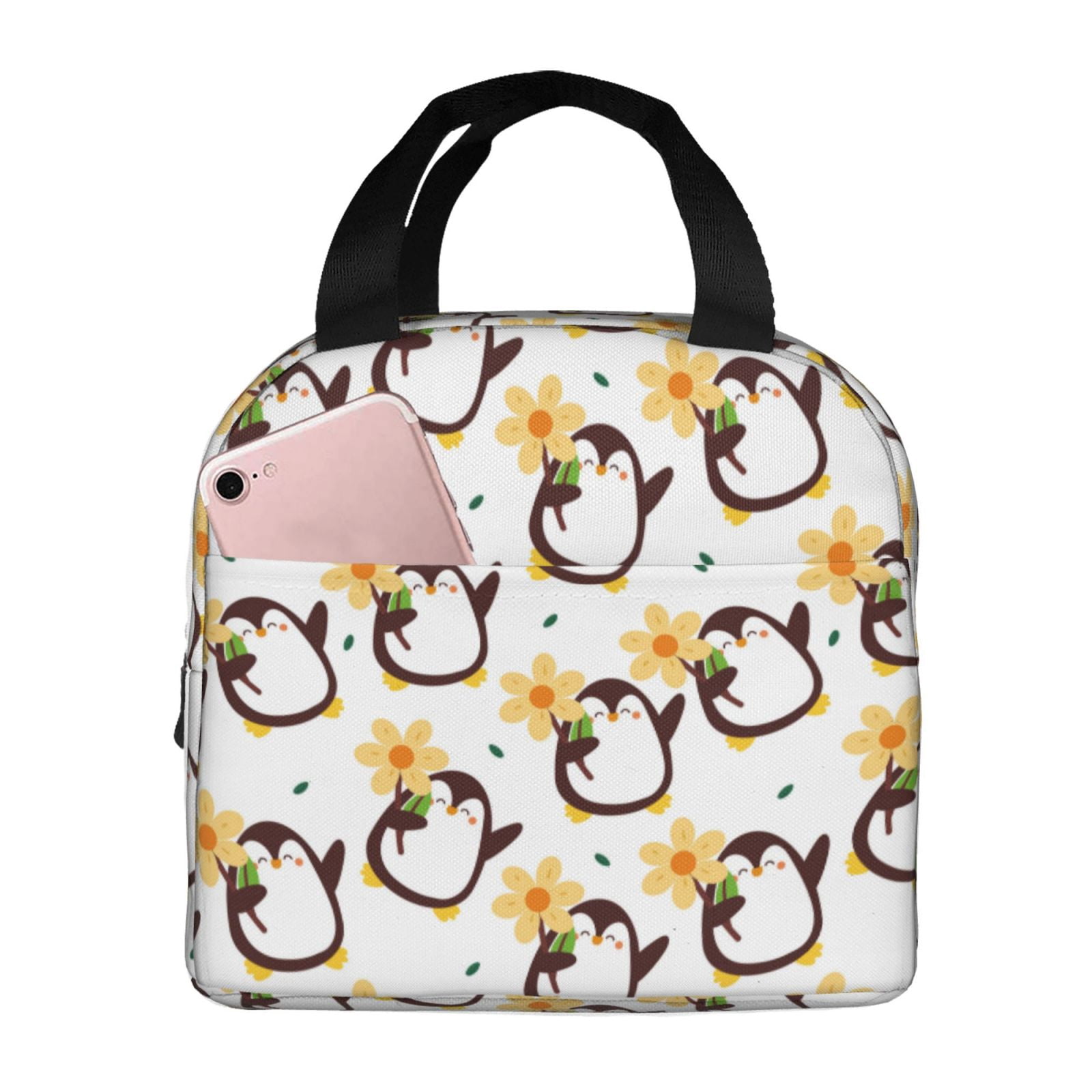 Disketp Penguin With Flowers Lunch Bag for Women Men, Leakproof Thermal ...