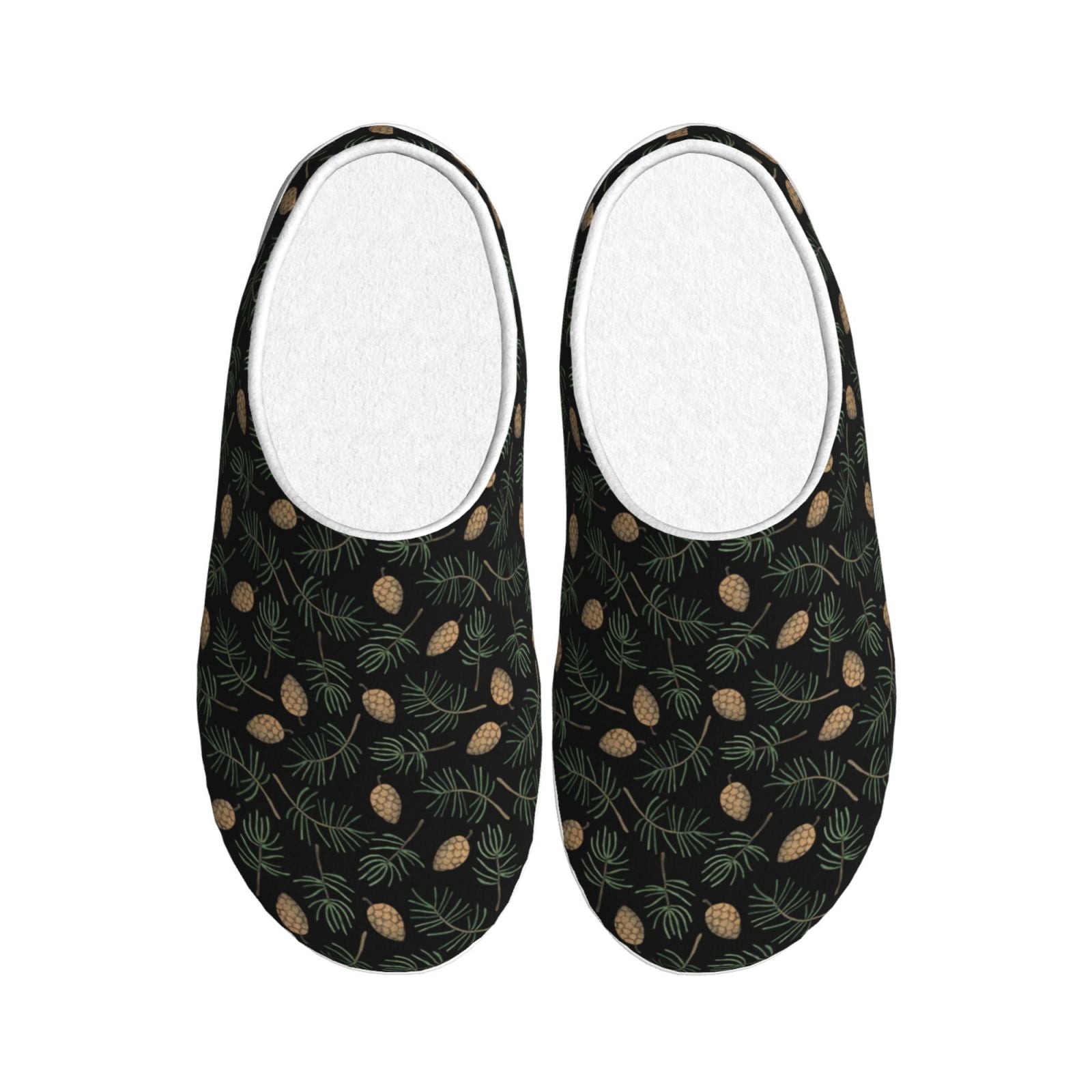Disketp Pine Cone Woodland Pattern Women's Men's Slippers Plush Slip-On ...