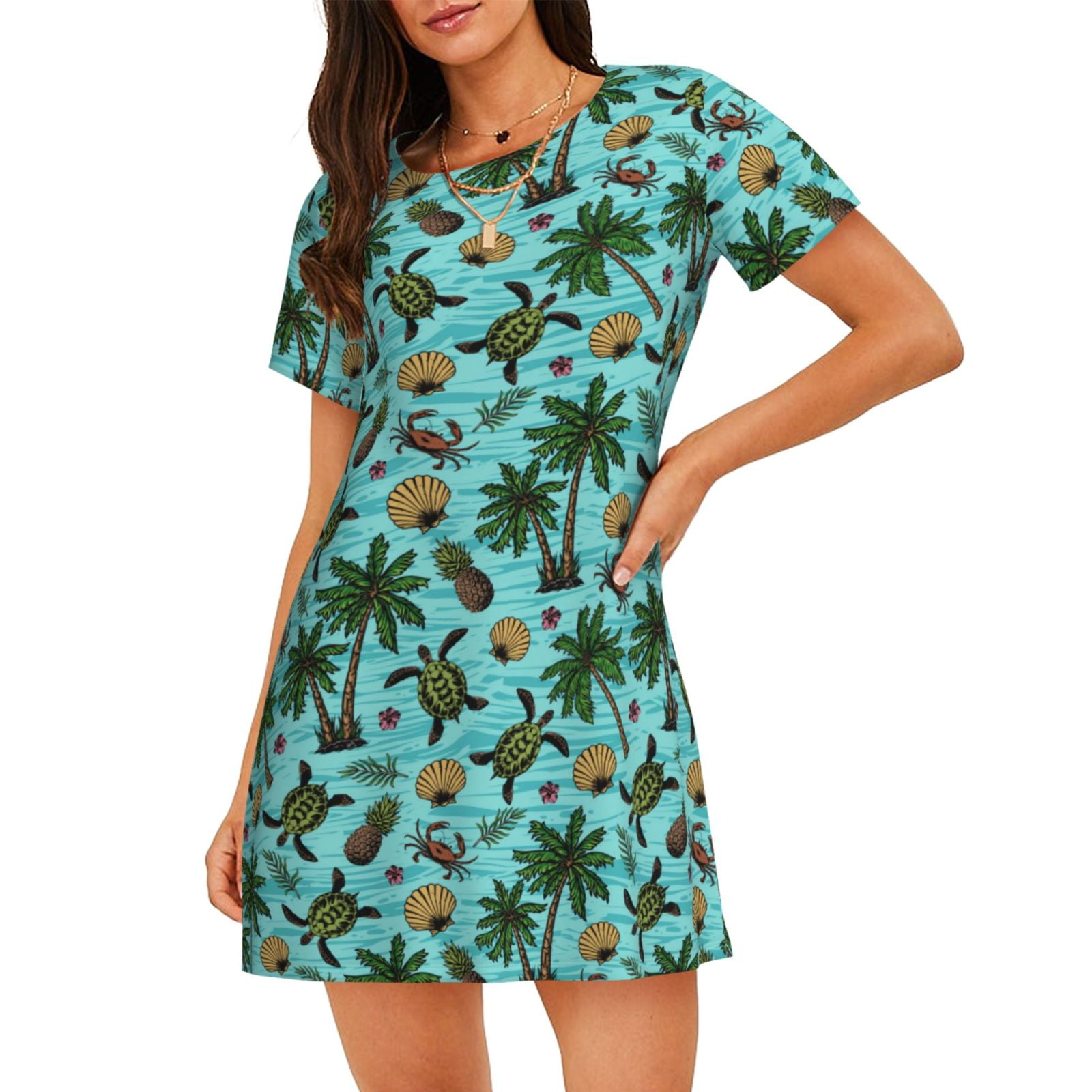 Disketp Pineapple Sea Turtle for Womens Short Sleeve Sleepshirt ...