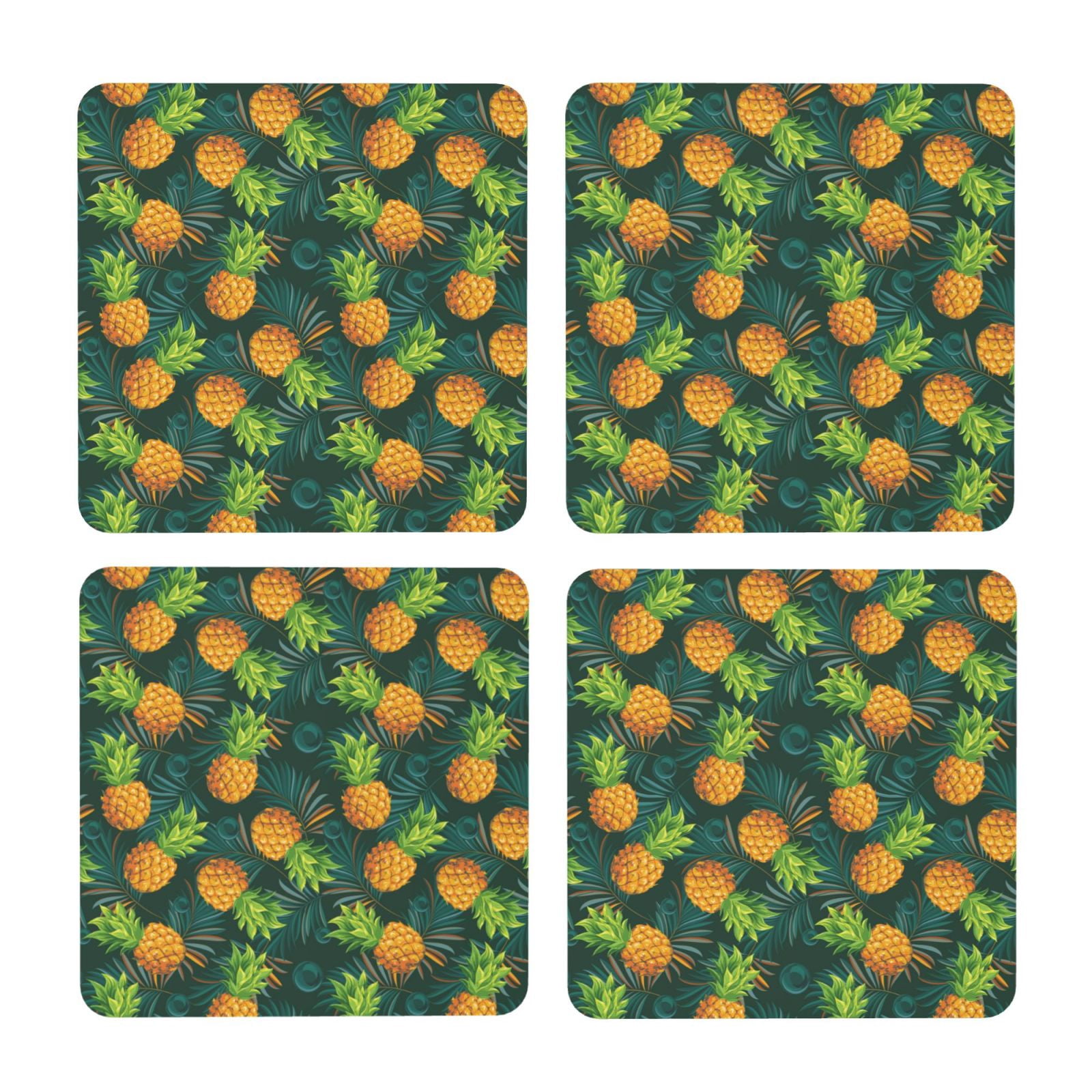 Disketp Pineapples with Palm Leaves MDF Cork Coaster 4 Pcs - Absorbent ...