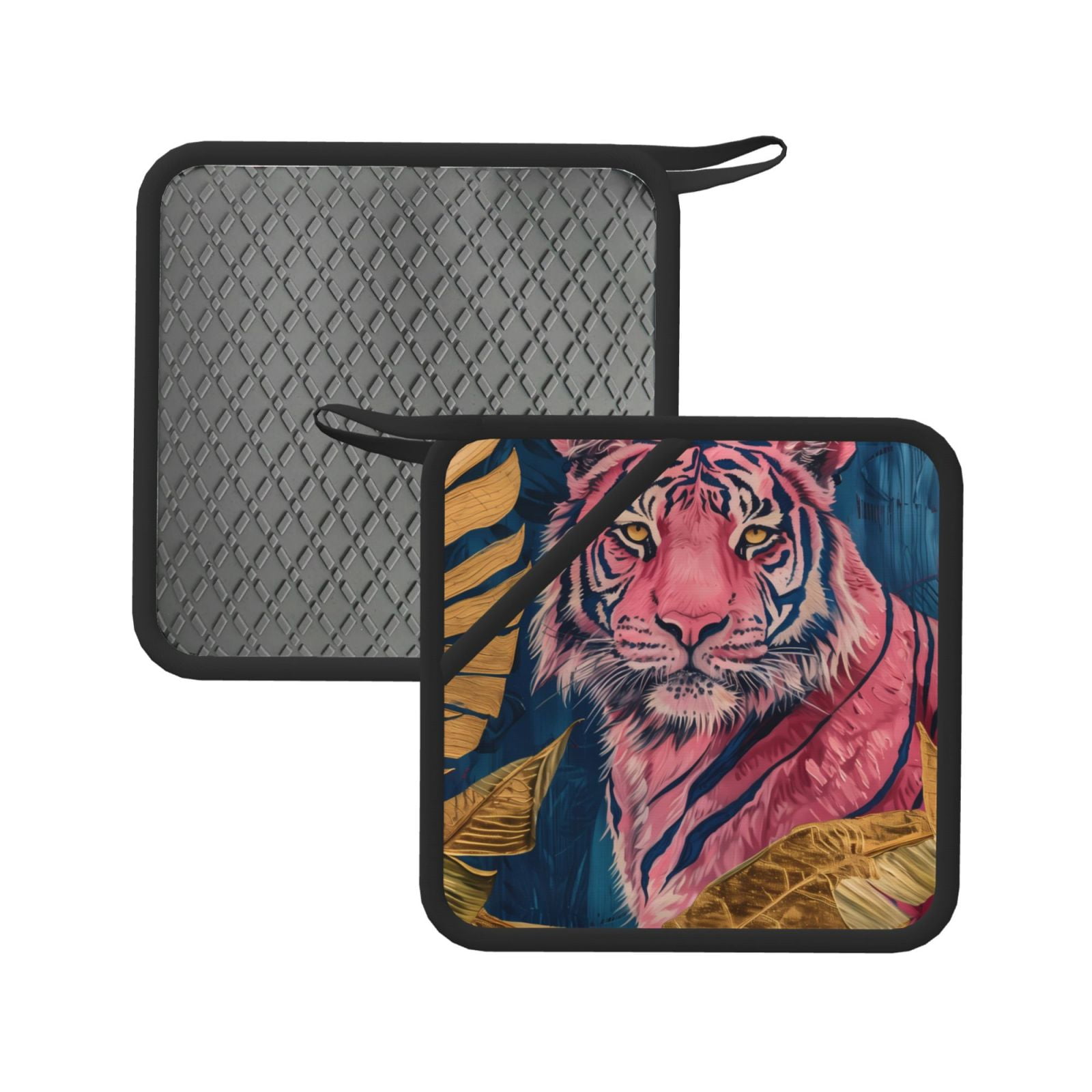 Disketp Pink Tiger Gold Leaves Pot Holders Kitchen Insulation Mats Heat ...