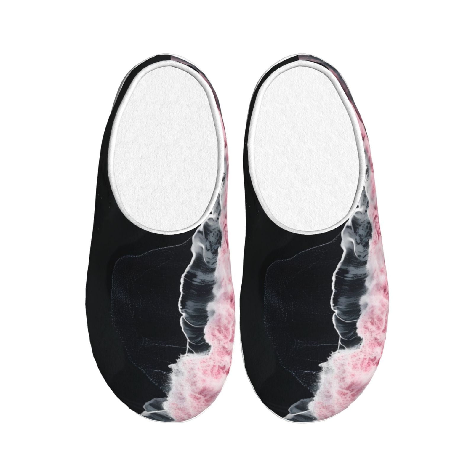 Disketp Pink White Ocean Waves Women's Men's Slippers Plush Slip-On ...