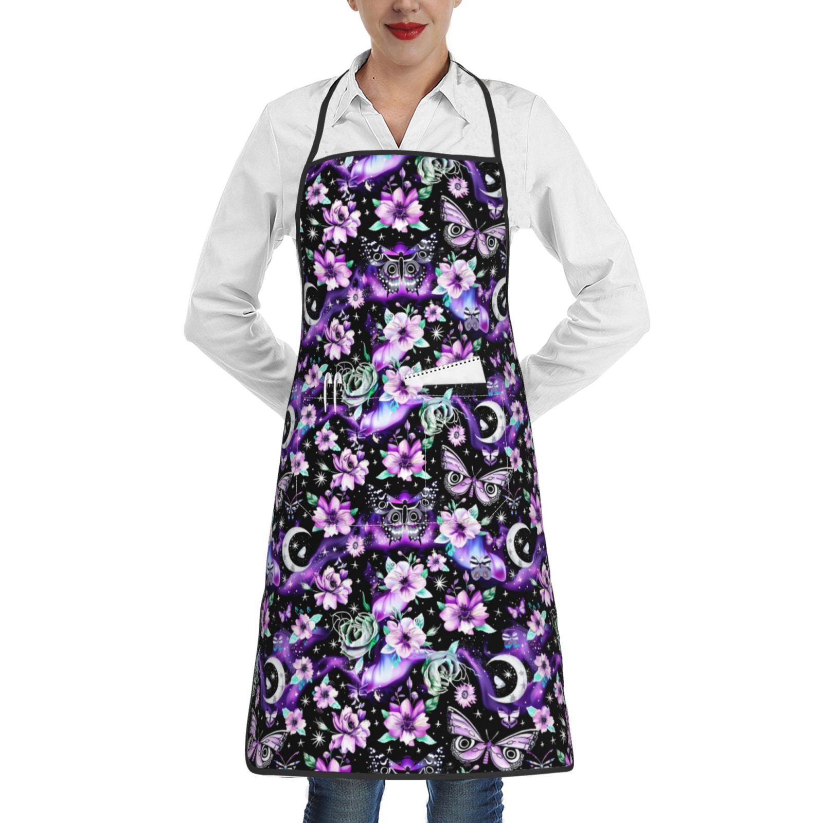 Disketp Pink purple rainbow flower butterfly Kitchen Apron with ...