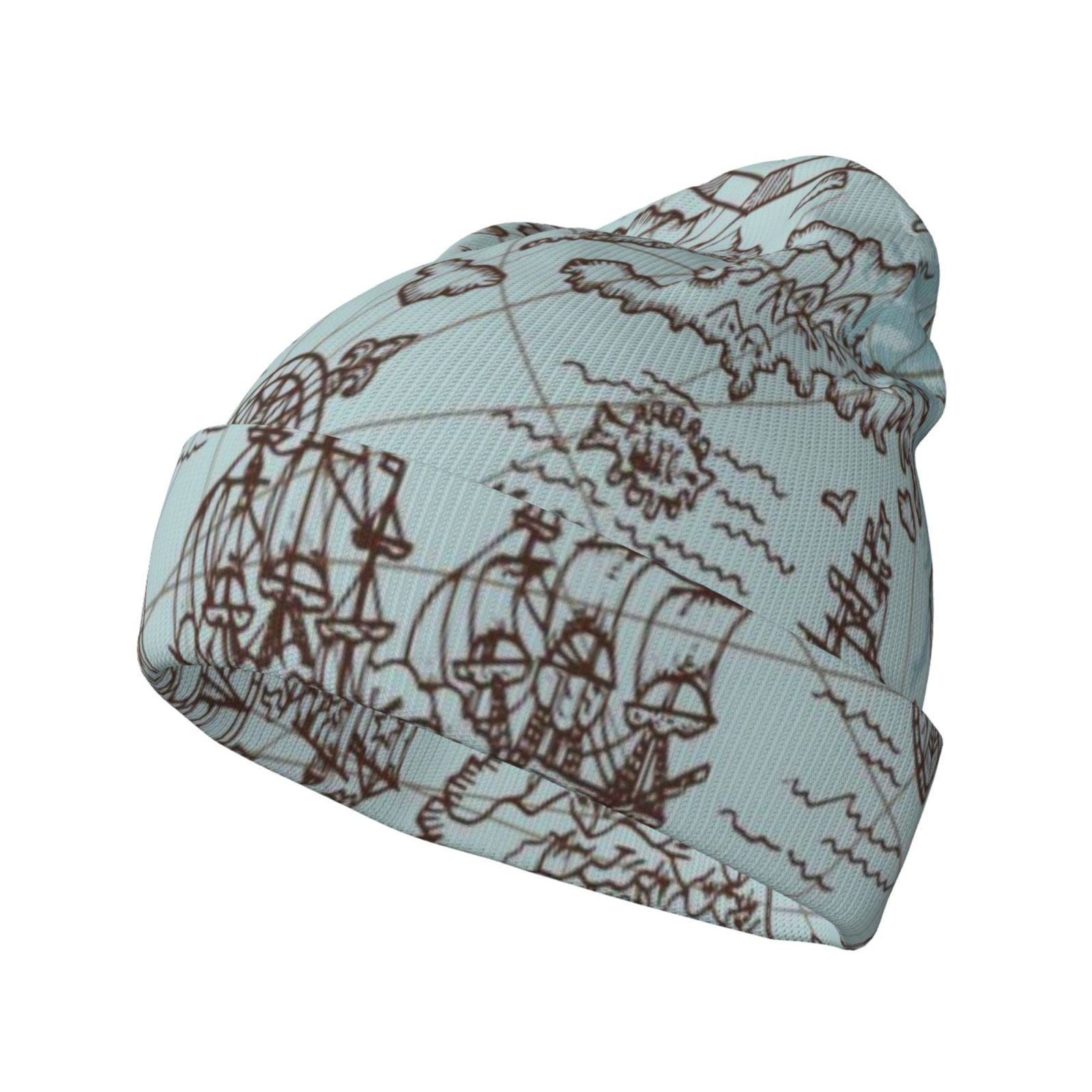 Disketp Pirate Adventure Map Winter Beanie for Men Women Beanie Knit ...