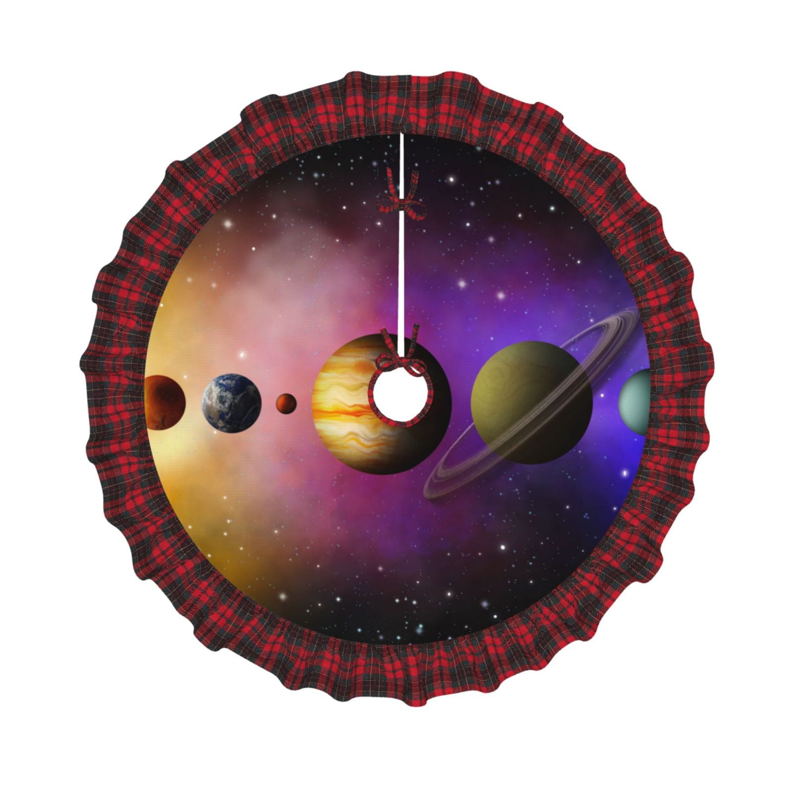 Disketp Planets And Stars Christmas Tree Skirt Plaid Tree Skirt Red and ...