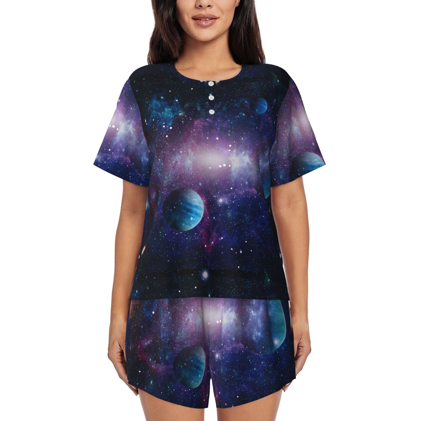 Disketp Planets Stars And Galaxies1 for 2 Piece Shorts Sleepwear Women's Short-Sleeved Pajama ...