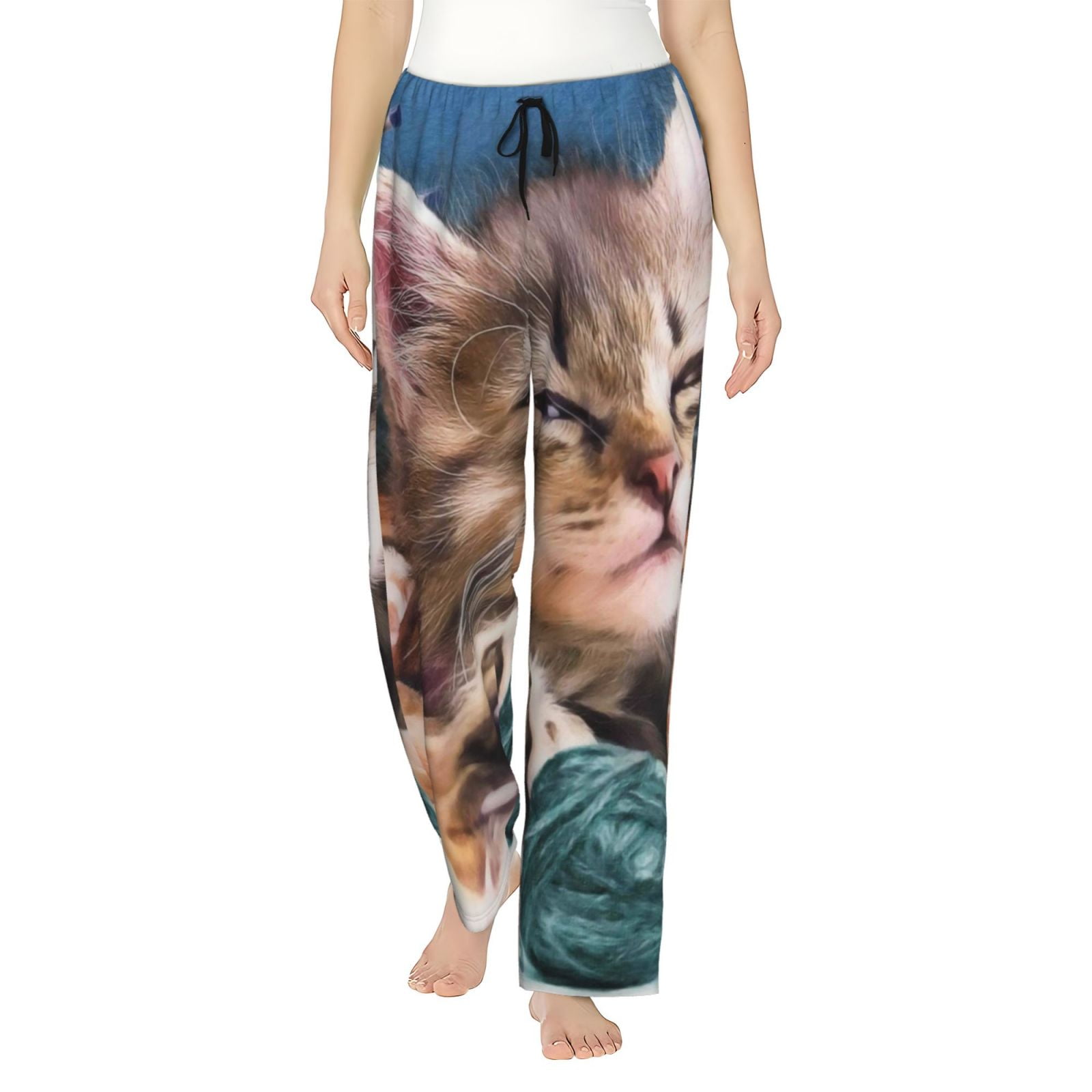 Disketp Playful Cat Print Women'S Comfy Pajama Pants Casual Drawstring ...