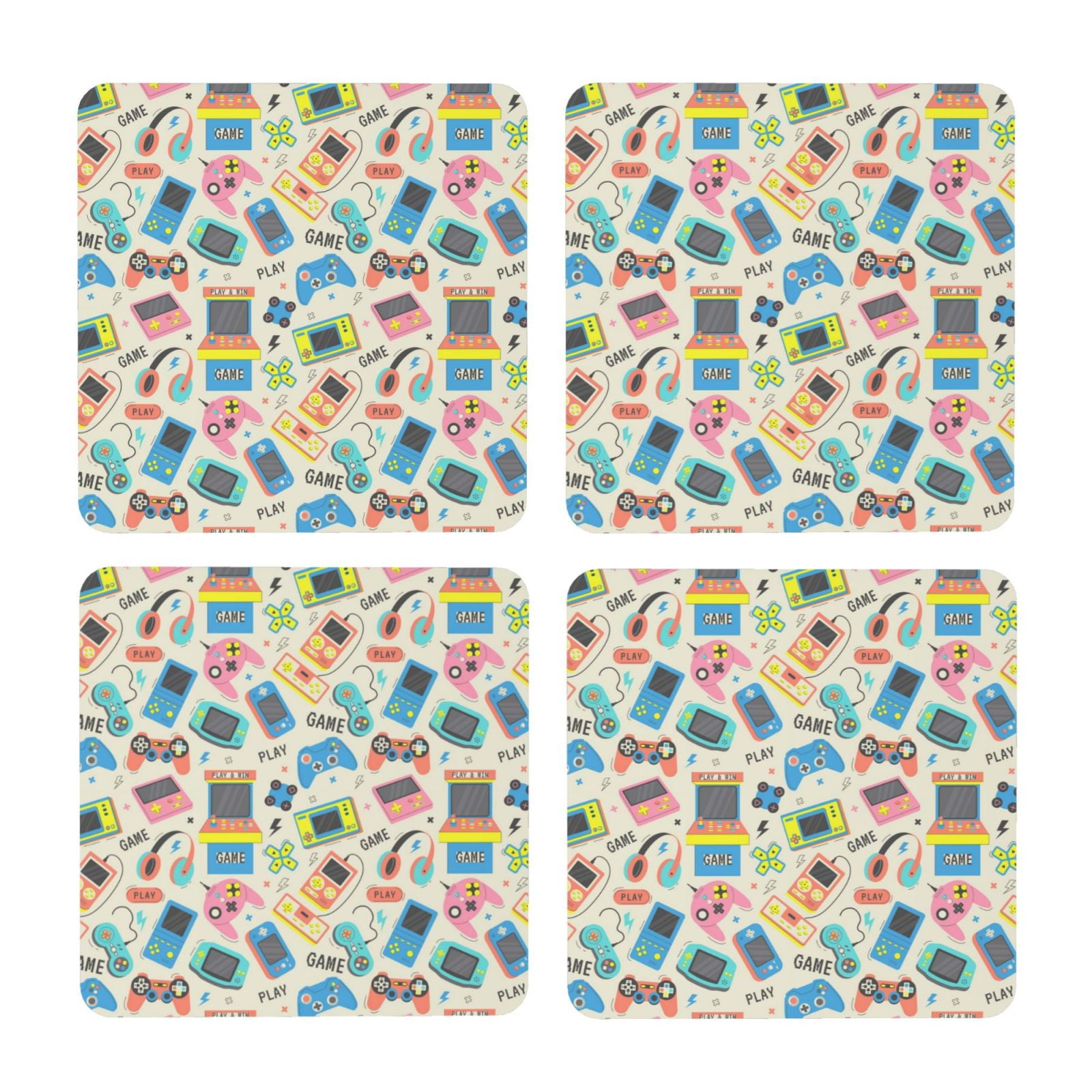 Disketp Playing Video Games MDF Cork Coaster 4 Pcs - Absorbent Beverage ...