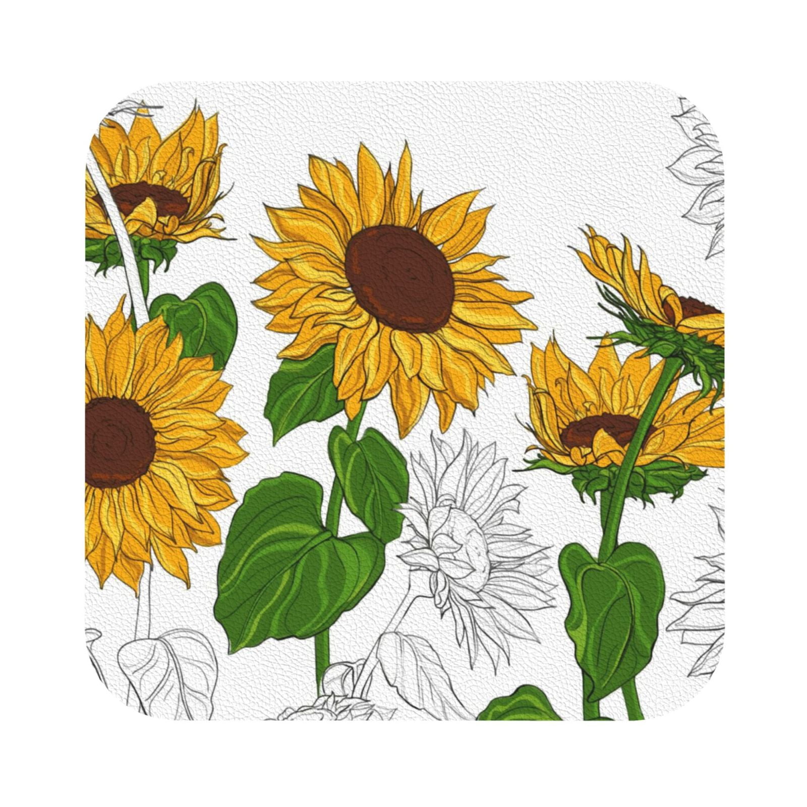 Disketp Plump Sunflower And Sketch Funny Coasters,4 Pcs Leather ...