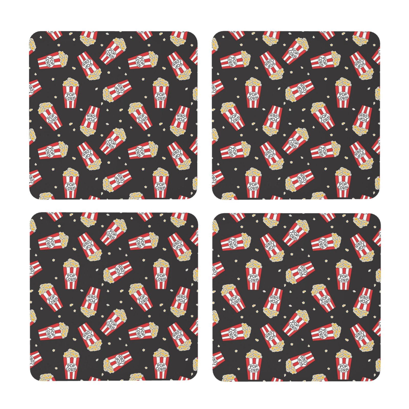 Disketp Popcorn MDF Cork Coaster 4 Pcs - Absorbent Beverage Coasters ...