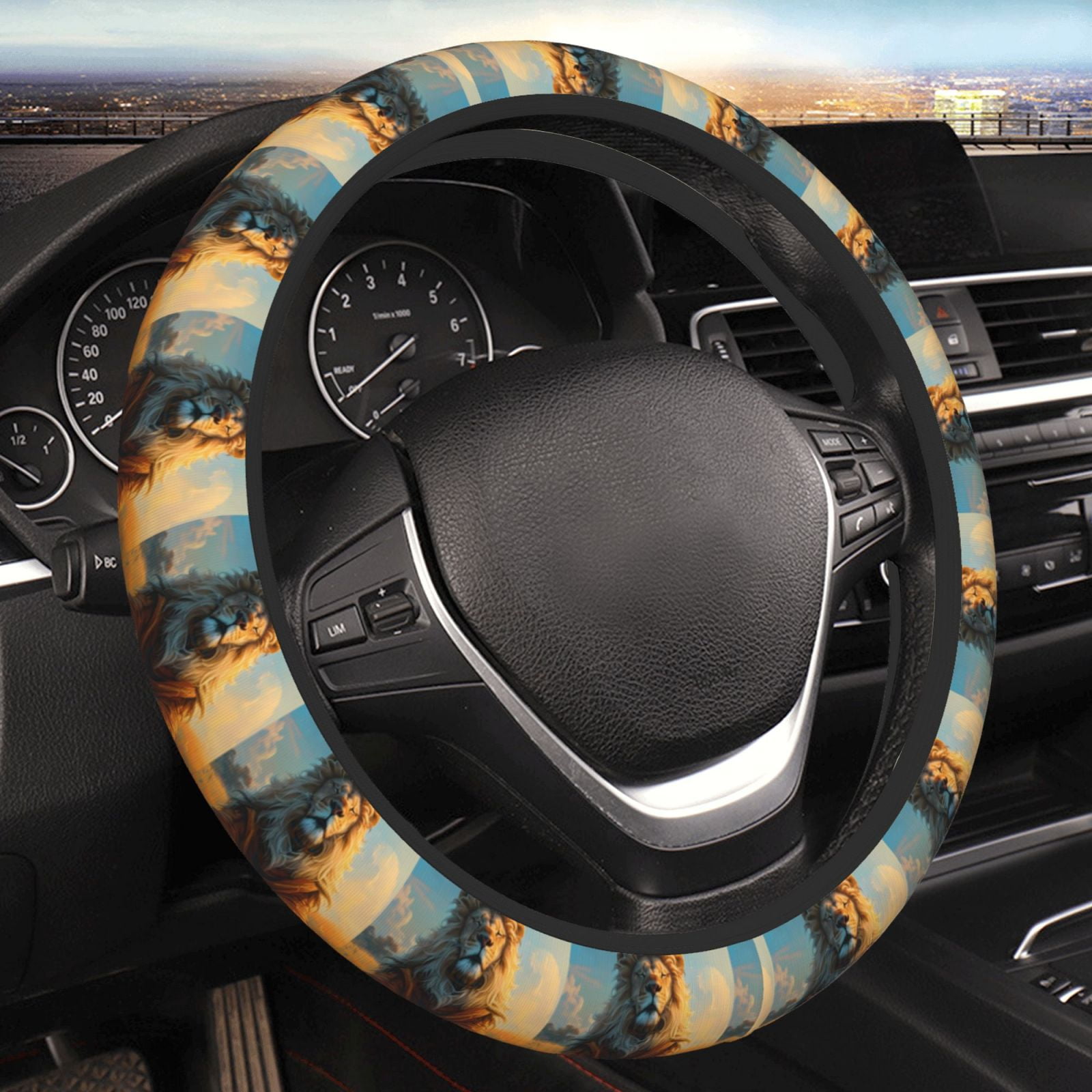 Disketp Prairie Meditating Lion Elastic Microfiber Steering Wheel Cover ...