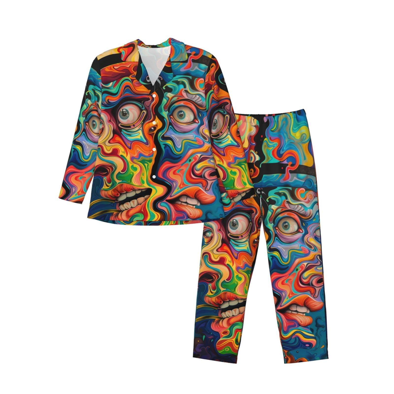 Disketp Psychedelic Faces Colorful for Pajamas Set Long Sleeve ...