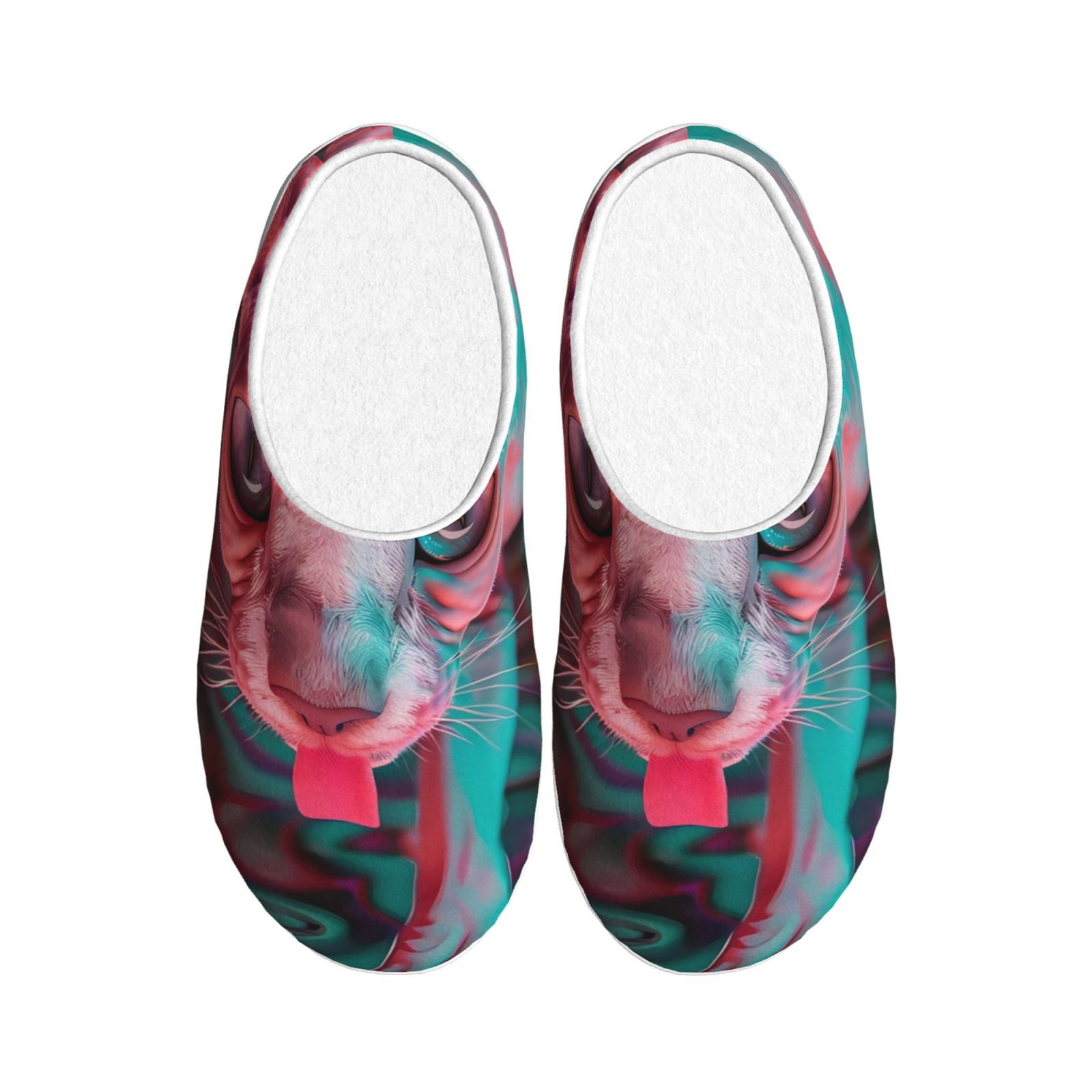 Disketp Psychedelic Hairless Cat Women's Men's Slippers Plush Slip-On ...