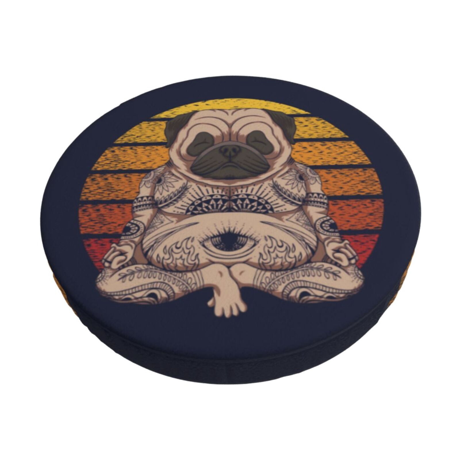 Disketp Pug Dog Yoga Stool Covers Round, Super Soft Round Bar Stool ...