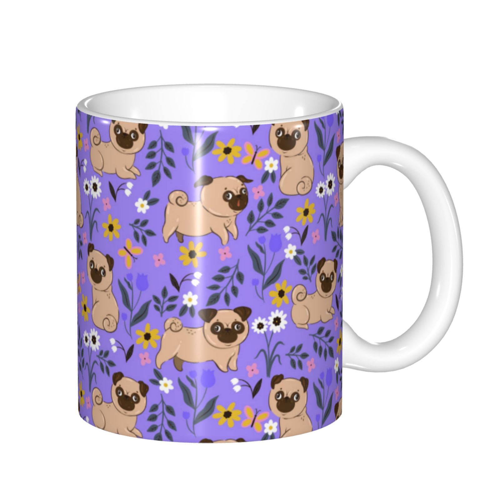 Disketp Pugs and Flowers Large Coffee Mug with Handle Tea Cup Novelty ...