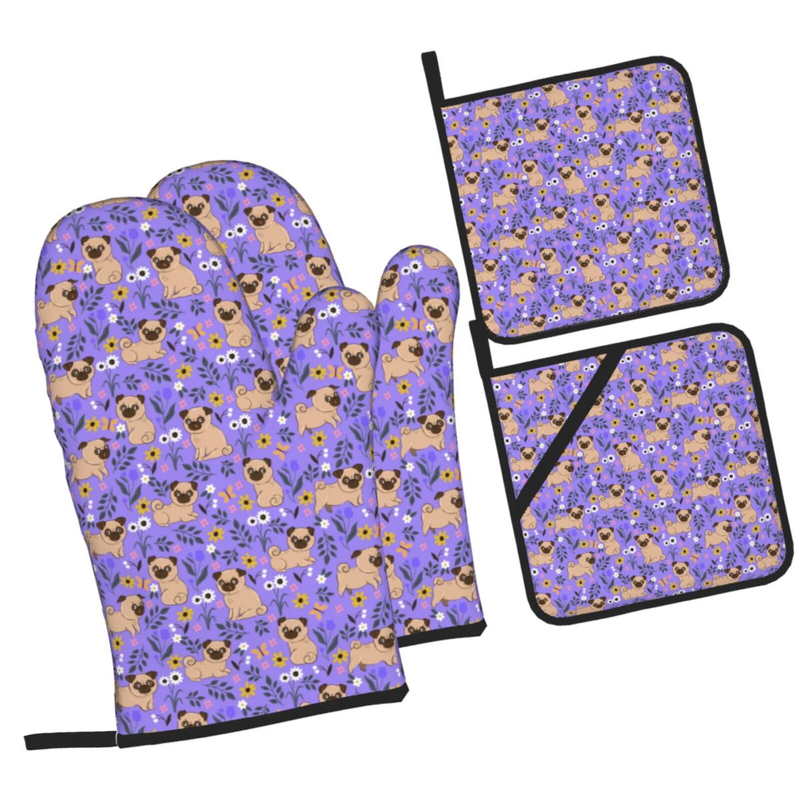 Disketp Pugs and Flowers Oven Mitts and Potholders BBQ Gloves-Oven ...