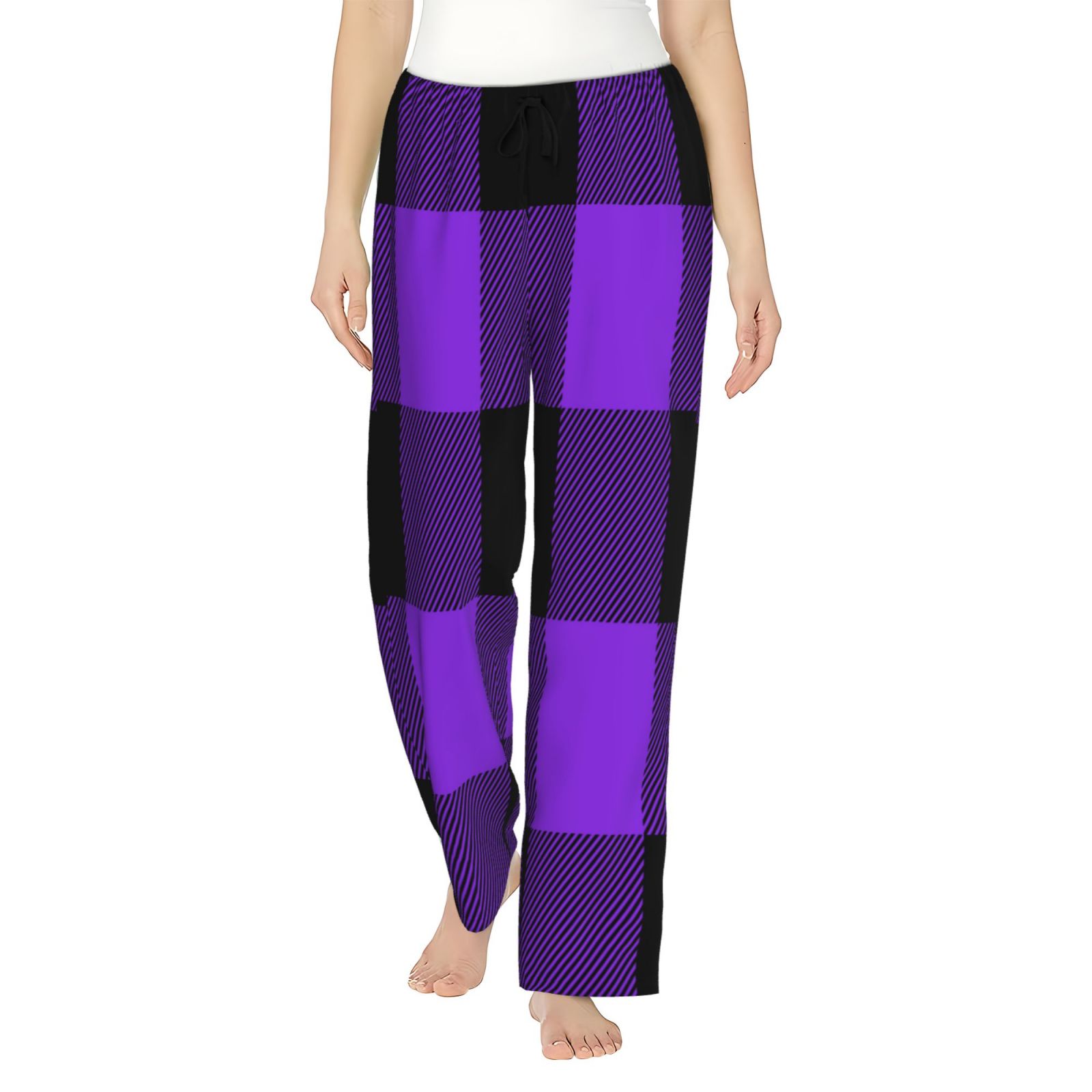 Disketp Purple Buffalo Plaid Print Women'S Comfy Pajama Pants Casual ...